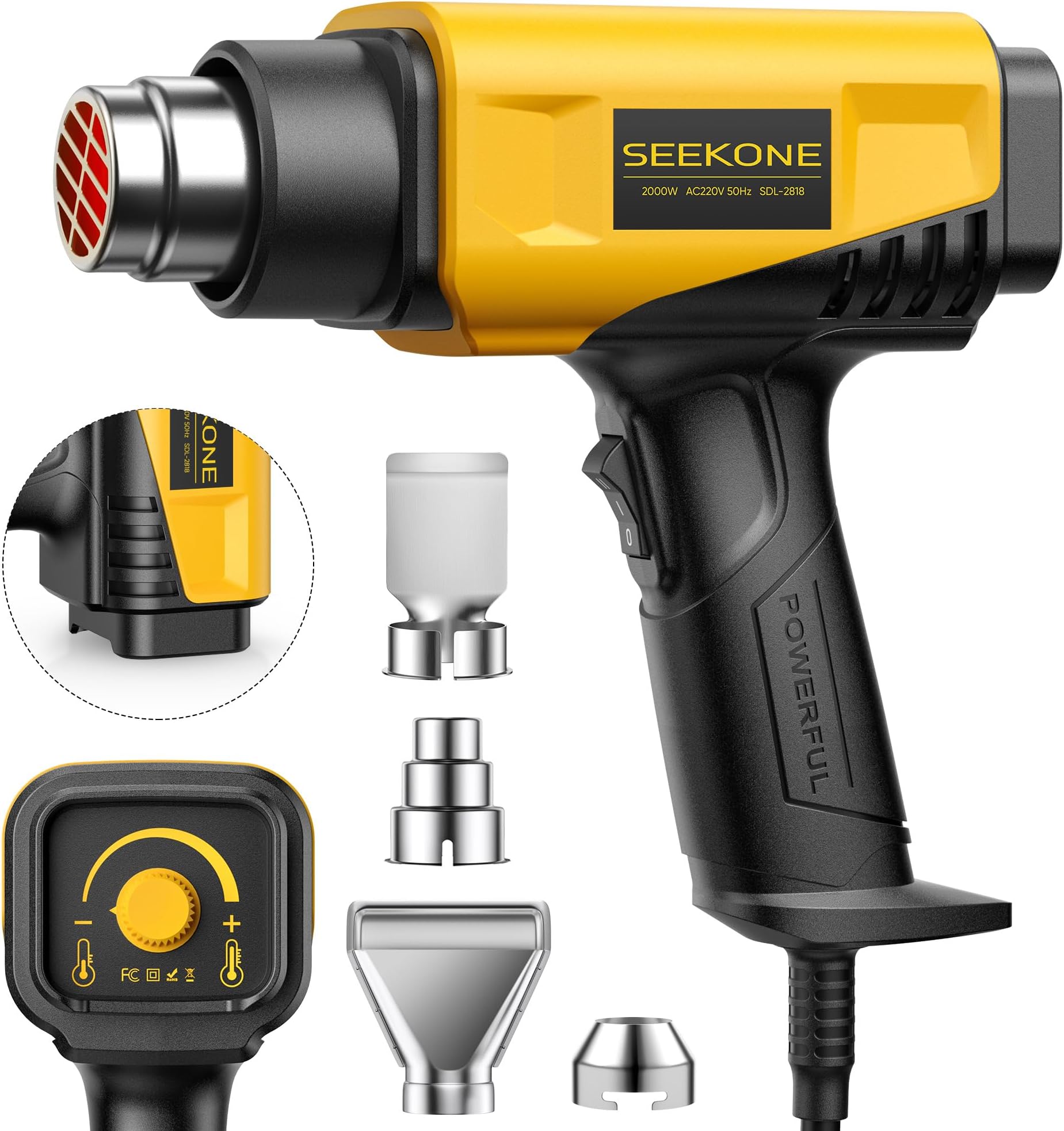 SEEKONE Heißluftfön 2000W Heißluftpistole mit einstellbarer Temperatur ...