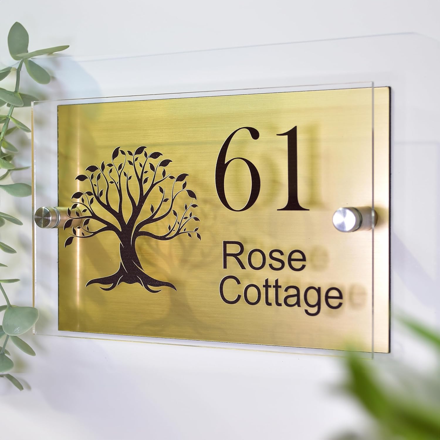 Badgemaster Decorated Glass Effect Brushed Aluminium White Gold House ...