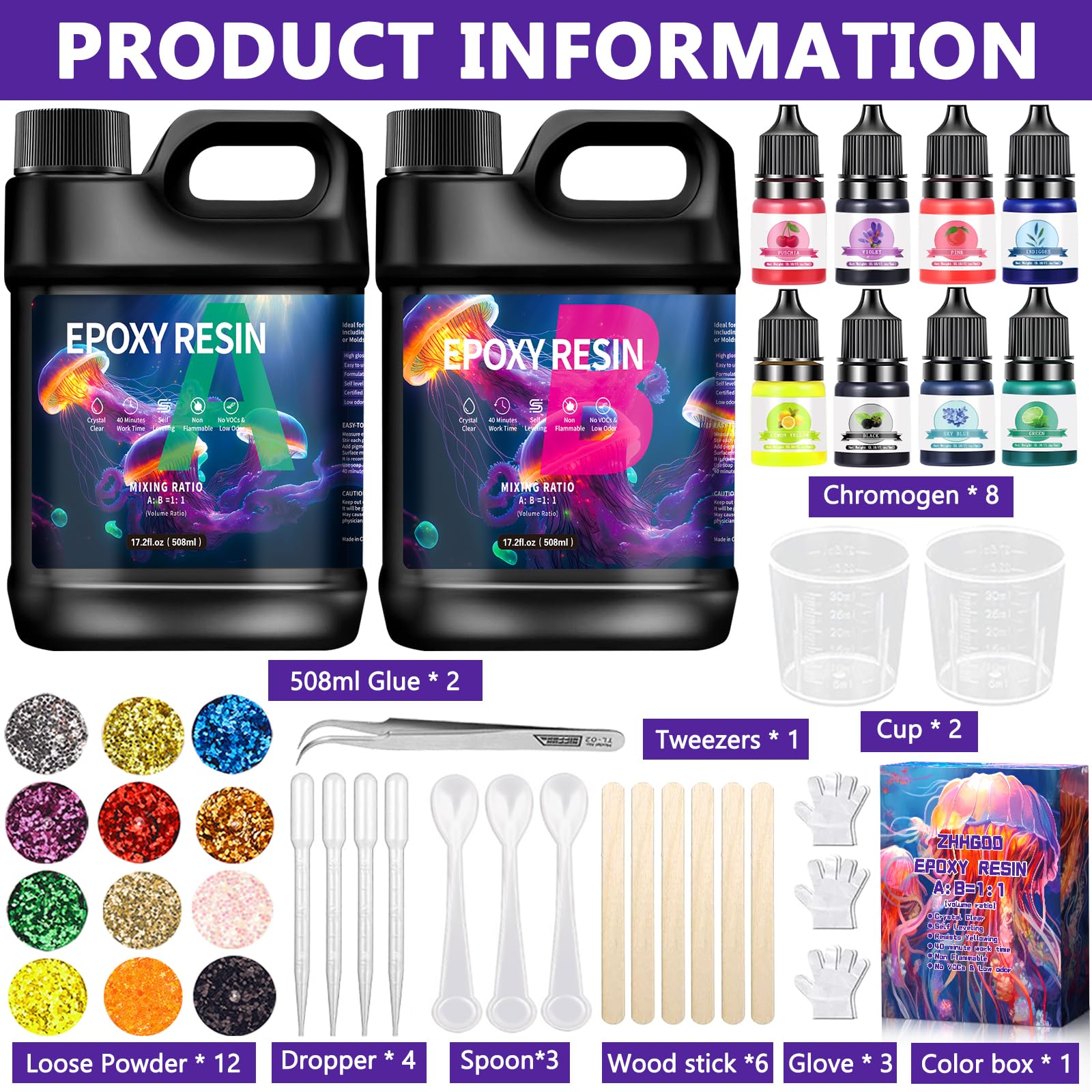 ZHHGOO Resina Epoxi Kit, 1016ml Resina Epoxi Transparente, 1: 1 Kit Re...