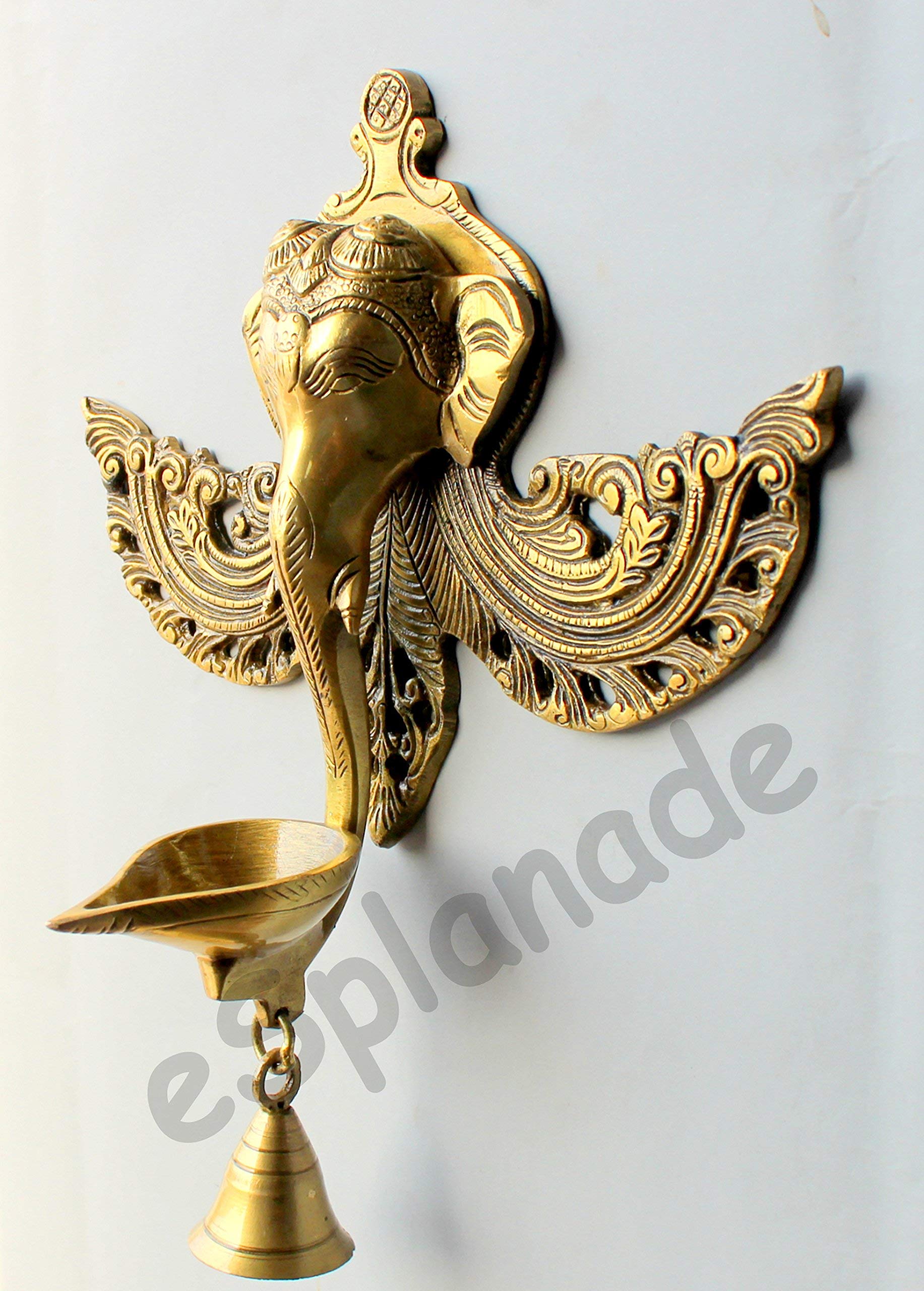 ESPLANADE – 11″ Ganesha Oil Lamp Brass Wall Hanging Diya | Home Decor ...