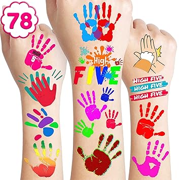 Amazon.com: 8 Sheets (78PCS) Hi High Five Tattoos Birthday Party ...