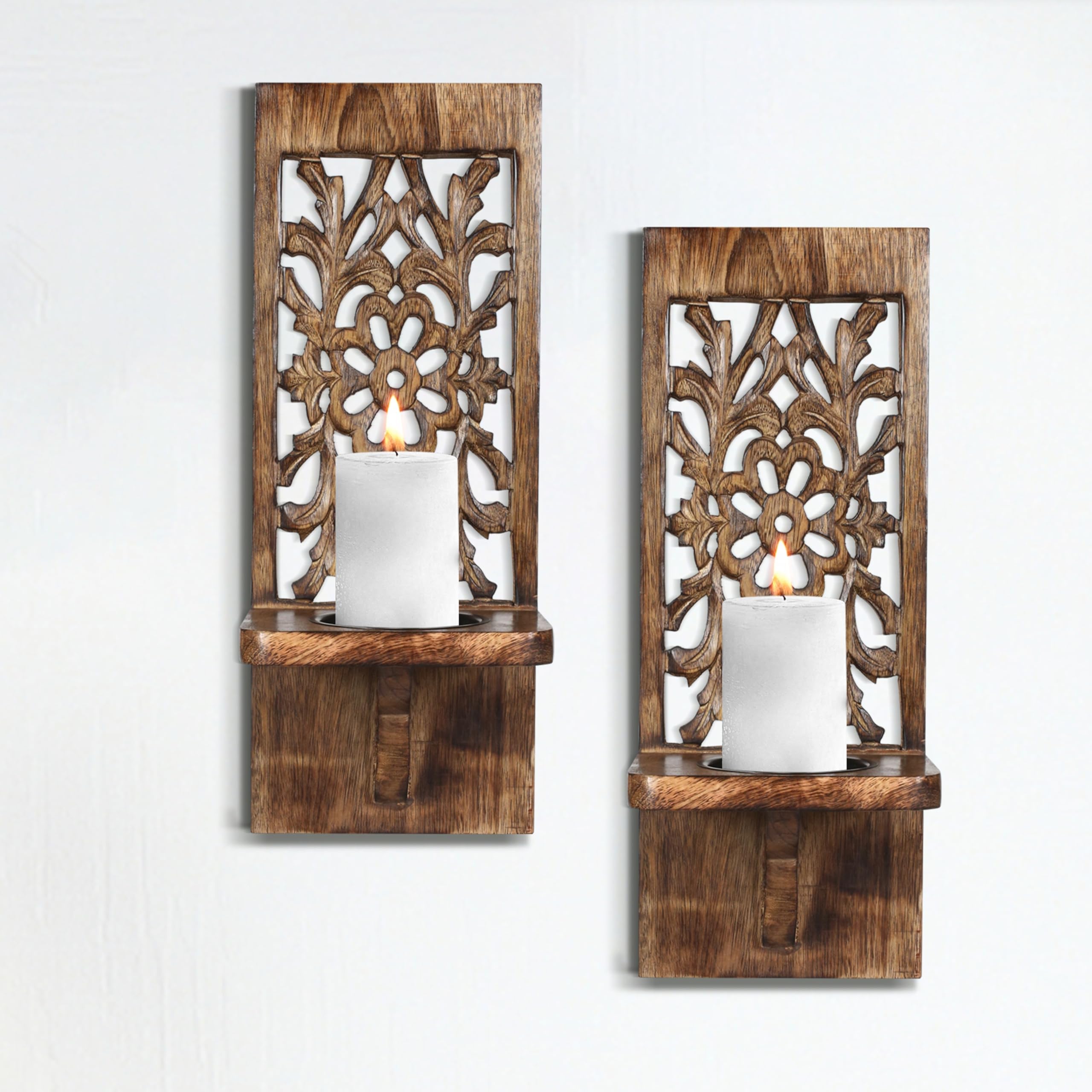 Amazon.com: Wall Mounte Candle Sconces Set of 2, Decorative Wooden ...