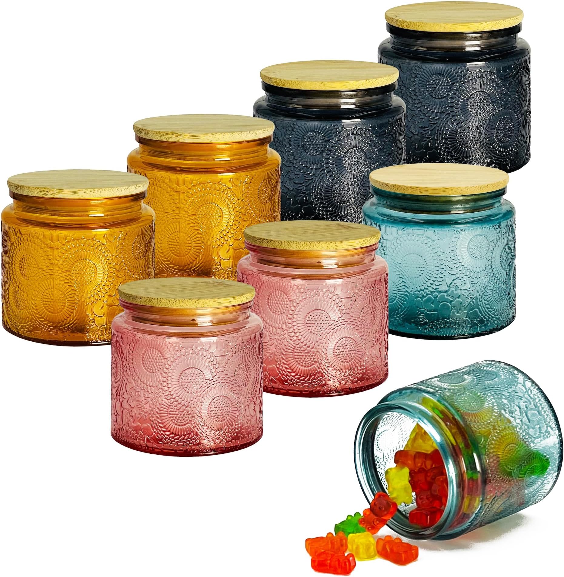 Amazon.com: Suclain Set of 6 Glass Jars with Lids 23 oz Floral Glass ...