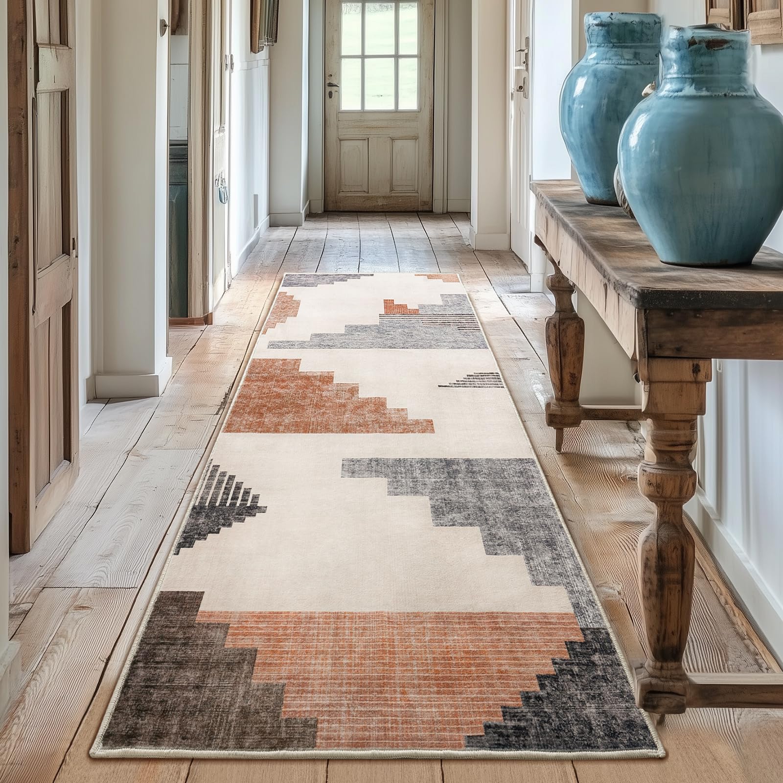 Amazon.com: Dssimo Geometric Abstract Washable Runner Rug, Pyramid ...