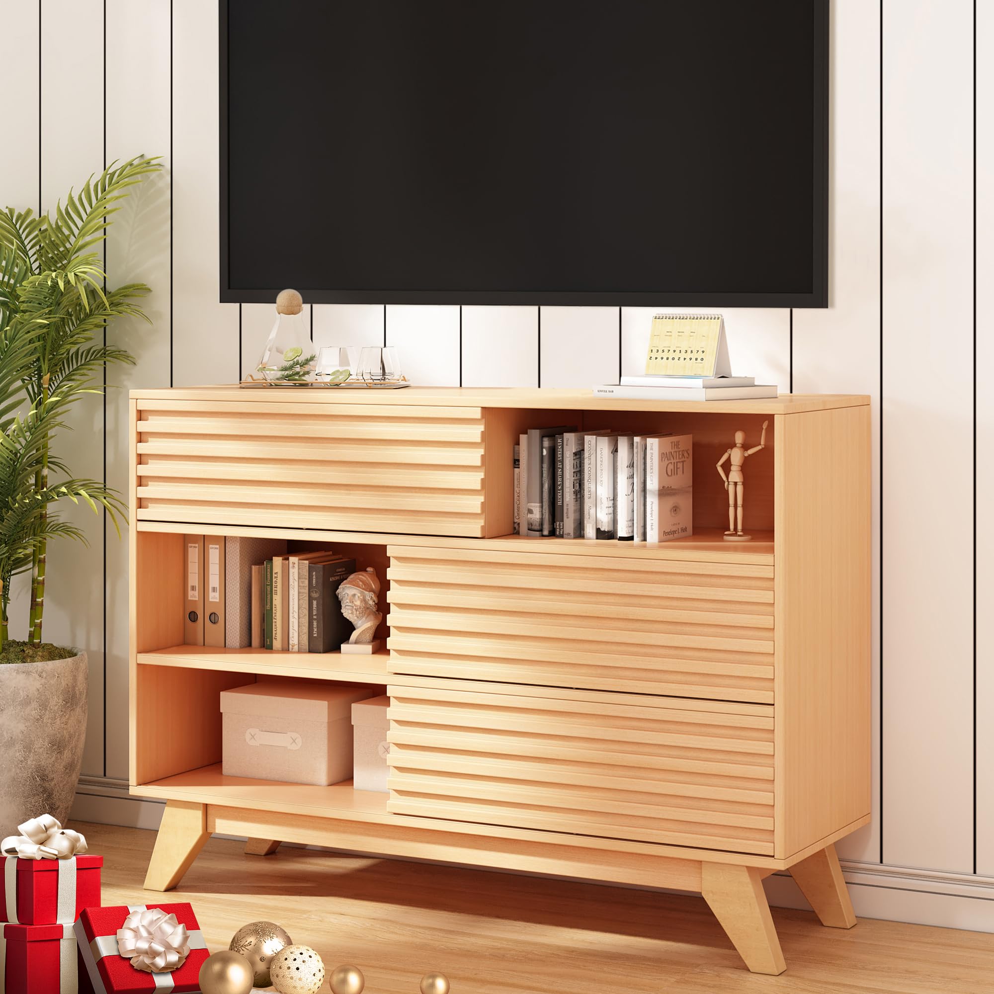 Amazon.com: EazeHome Fluted TV Stand for 50 inch TV, Mid Centry Modern ...