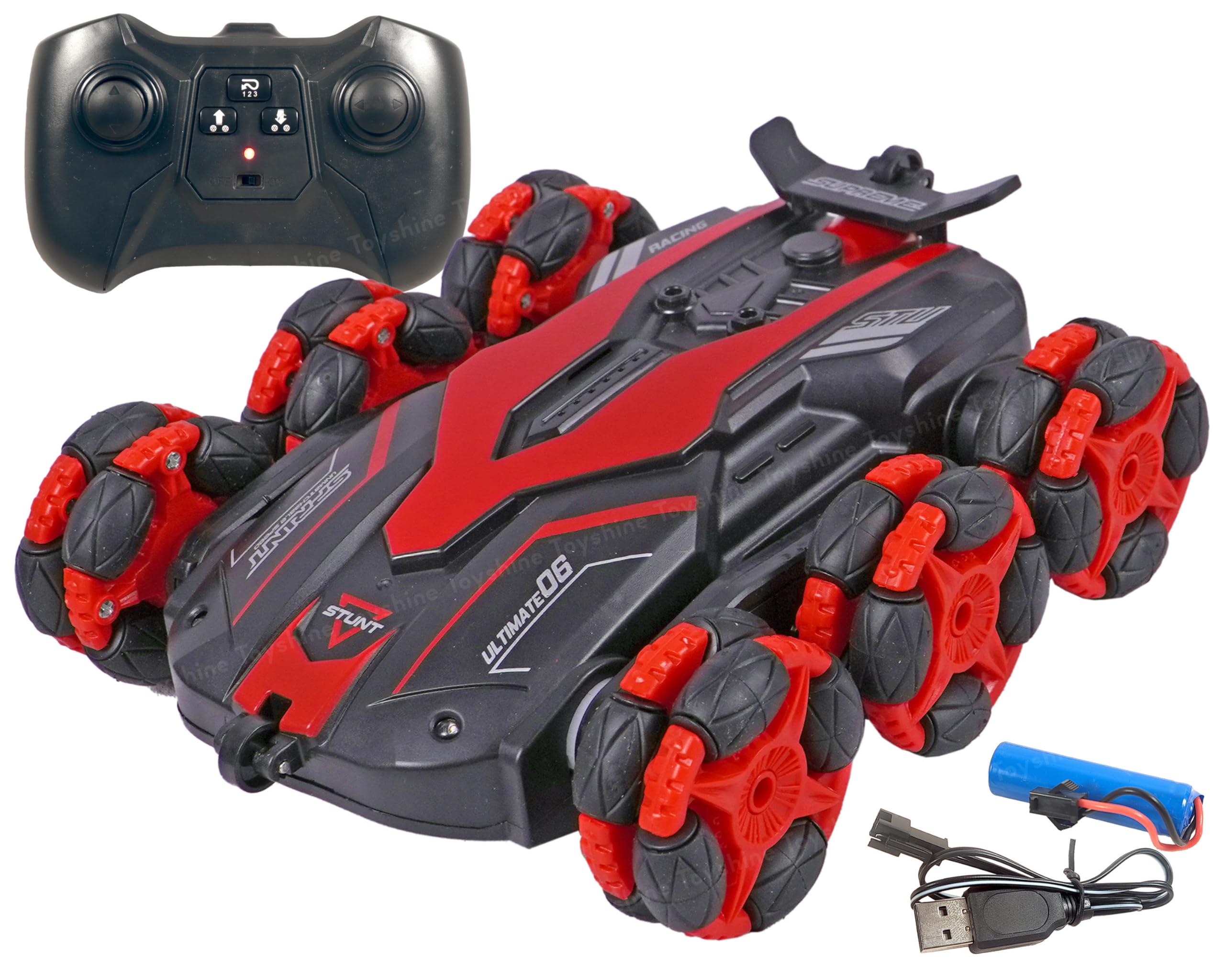 Toyshine 6 Wheels 360°Rotating Remote Control Rechargeable Stunt Car ...