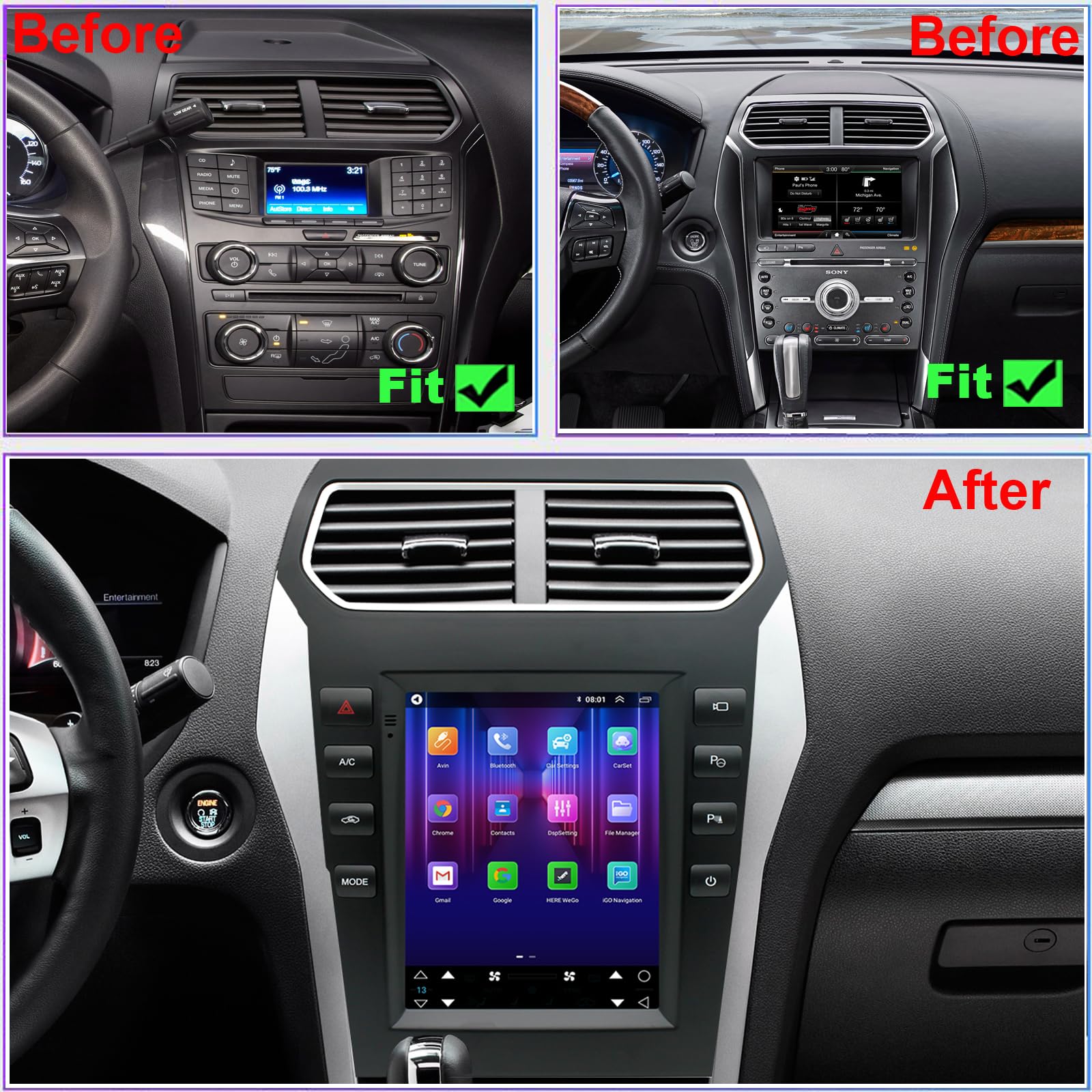 for Ford Explorer Radio Upgrade 2011-2019,Android 13 Stereo Navigation ...