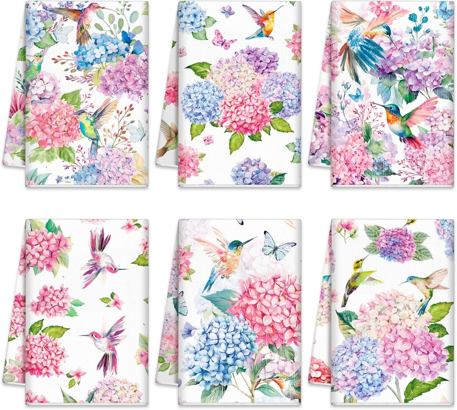 Amazon.com: Oudain 6 Pcs Hydrangea Kitchen Towels Hummingbird ...