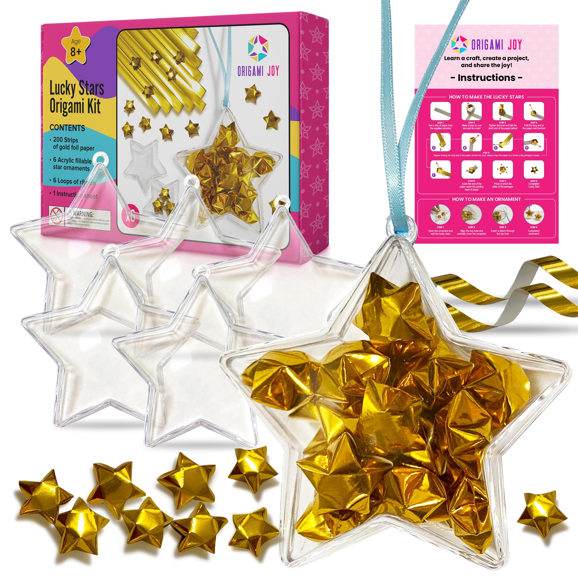 Amazon.com: Lucky Star Kids Origami Kit. Fillable Star-Shaped Ornaments ...