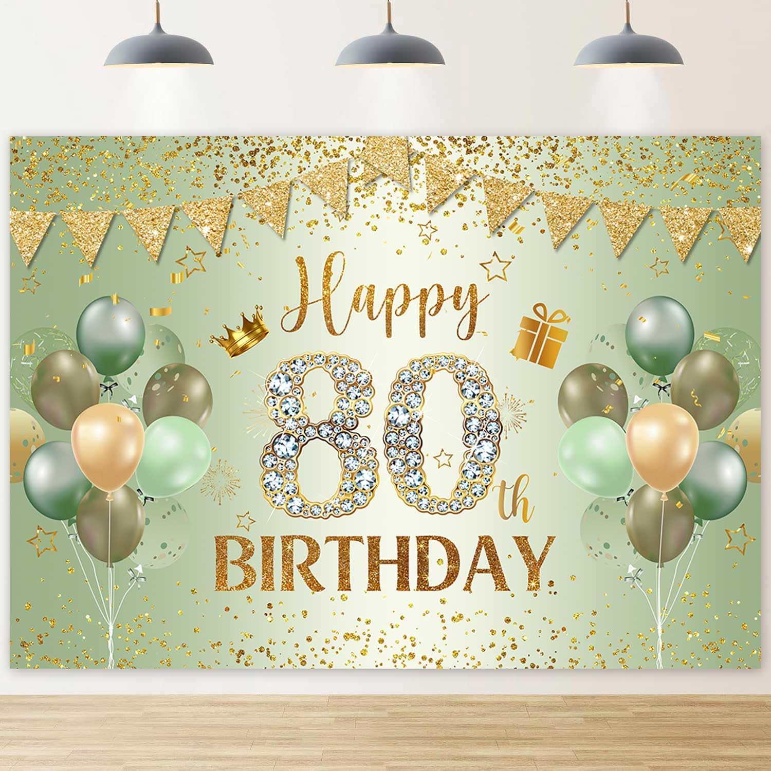 Amazon.com : Ayayiya Happy 80th Birthday Backdrop for Women Men Sage ...