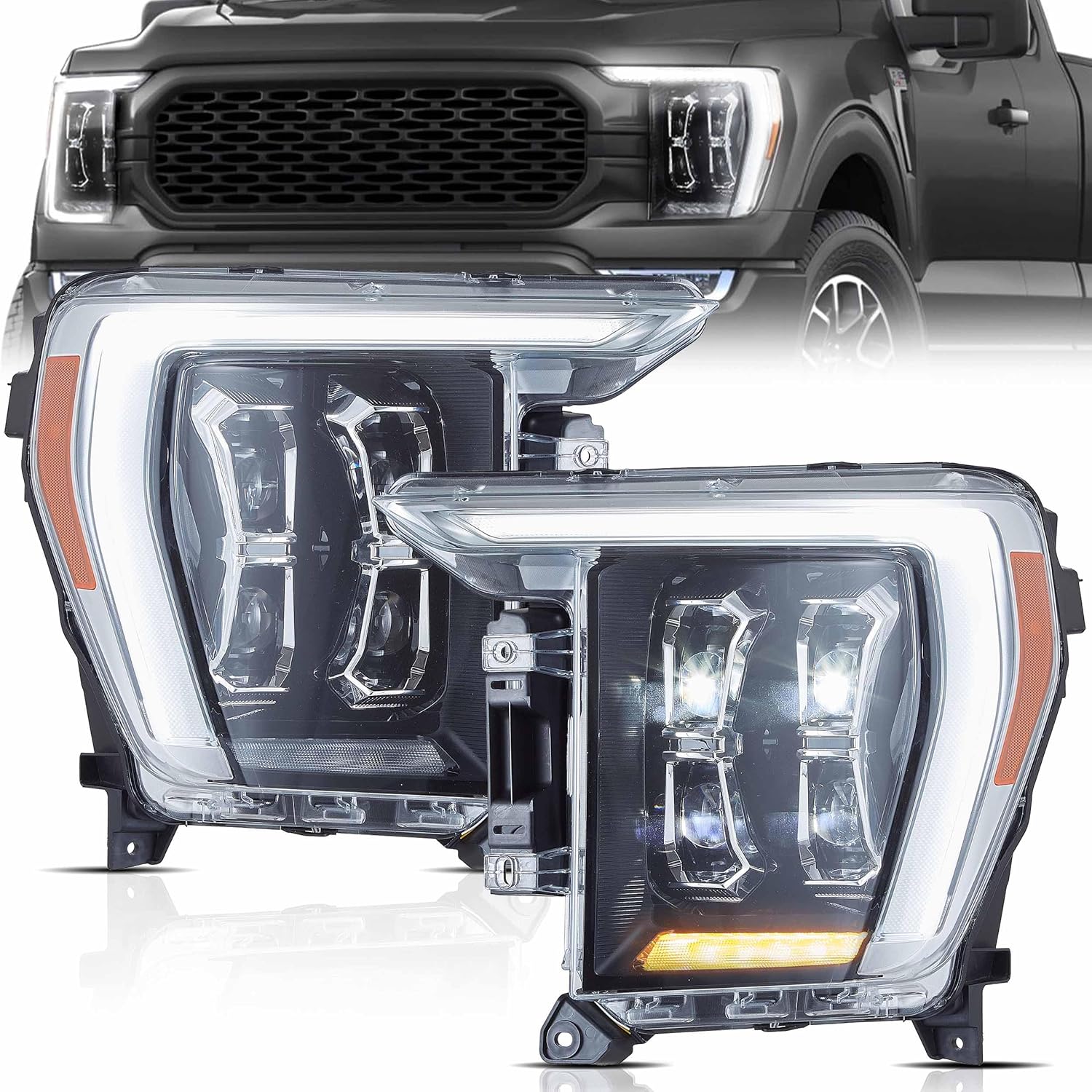 Amazon.com: VLAND Projector Headlights Assembly Fit for Ford F150 2021 ...
