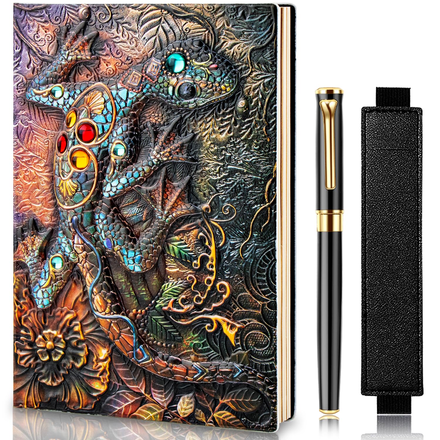 Amazon.com : FEIDIAO Vintage Lizard Embossed Leather Notebook DND ...