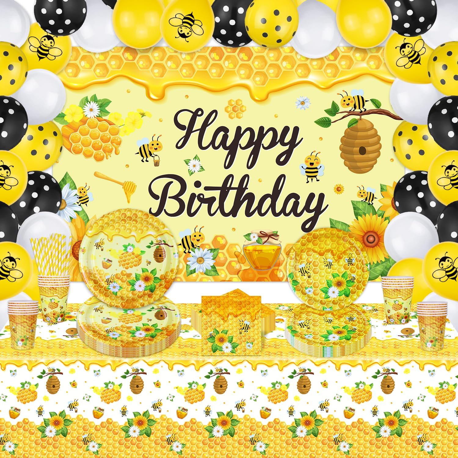 146 Pack Bee Birthday Party Supplies Honey Bee Party Decorations ...