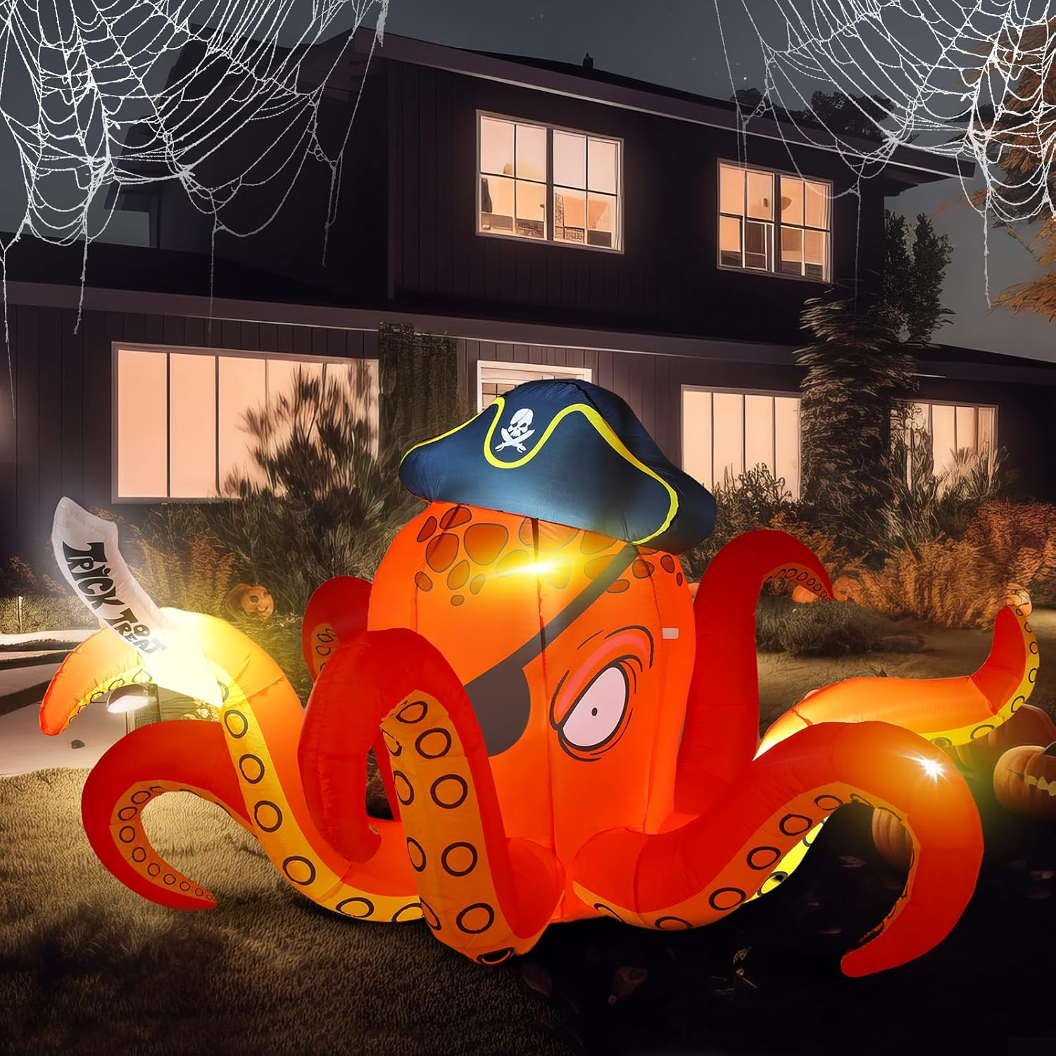 Amazon.com: Hiboom Inflatables Giant Octopus Orange Pirate Octopus 7.2 ...