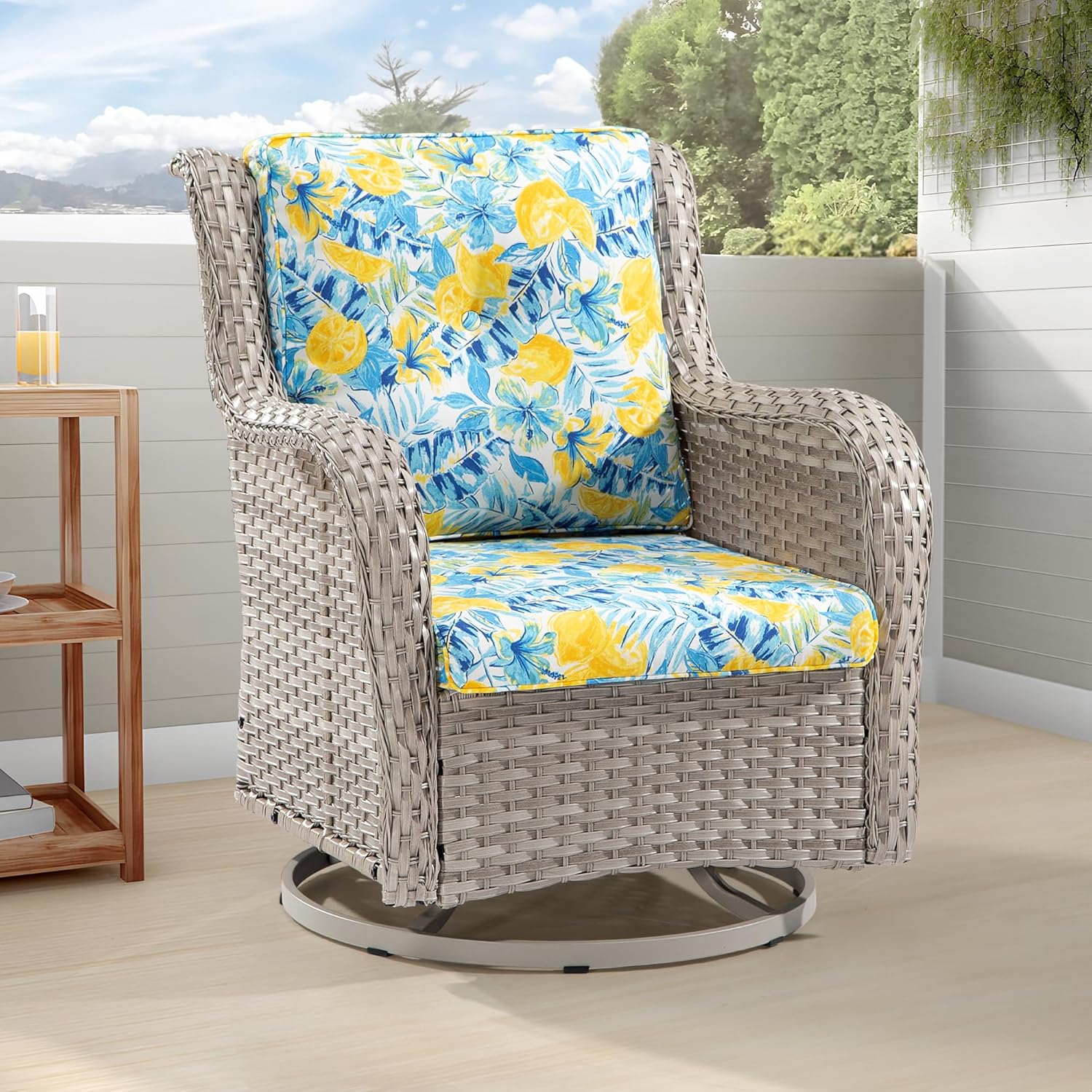 Amazon.com : MeetLeisure Outdoor Swivel Rocker Wicker Chair, High Back ...