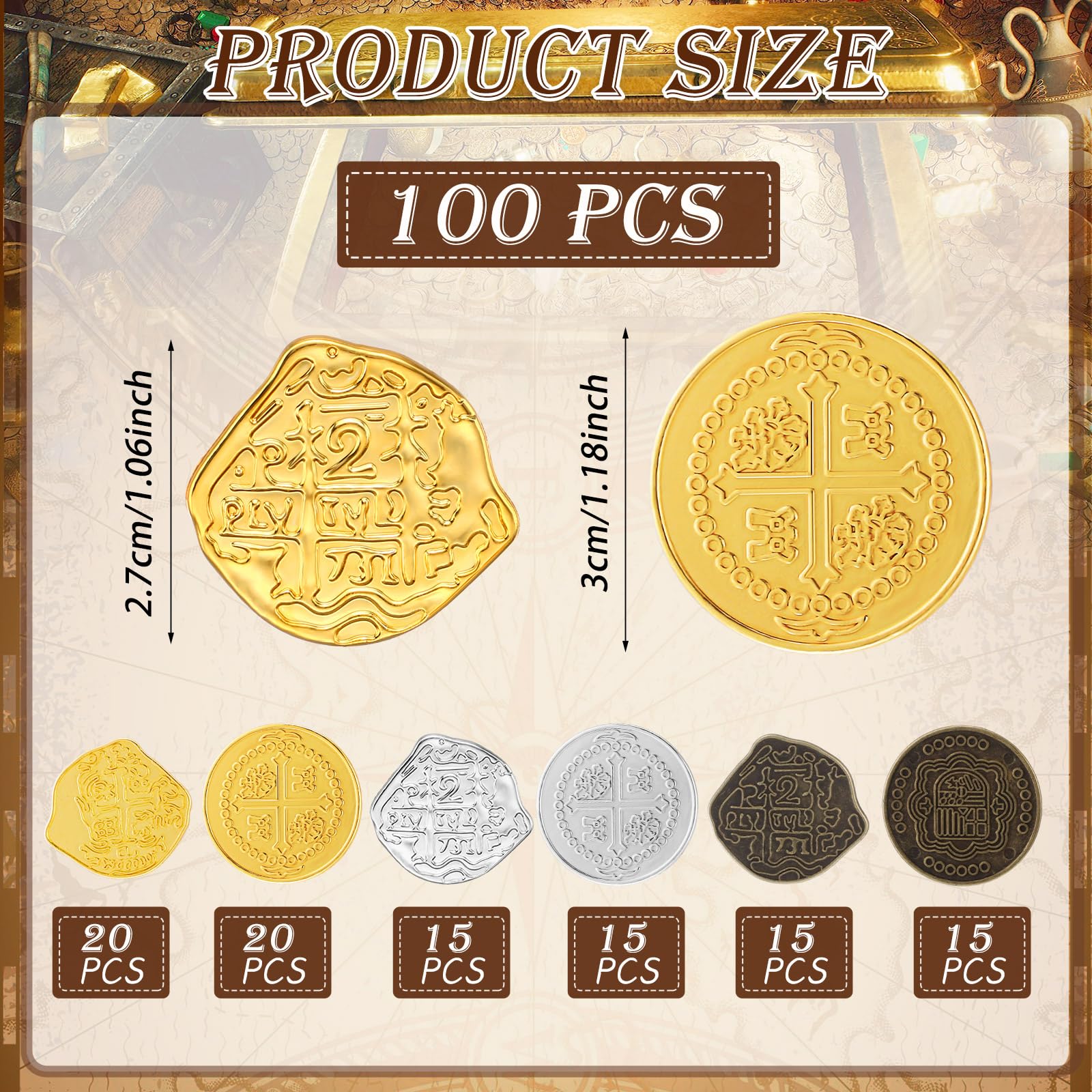 Snapklik.com : Hanaive 100 Pcs Metal Pirate Coins Treasure Chest ...
