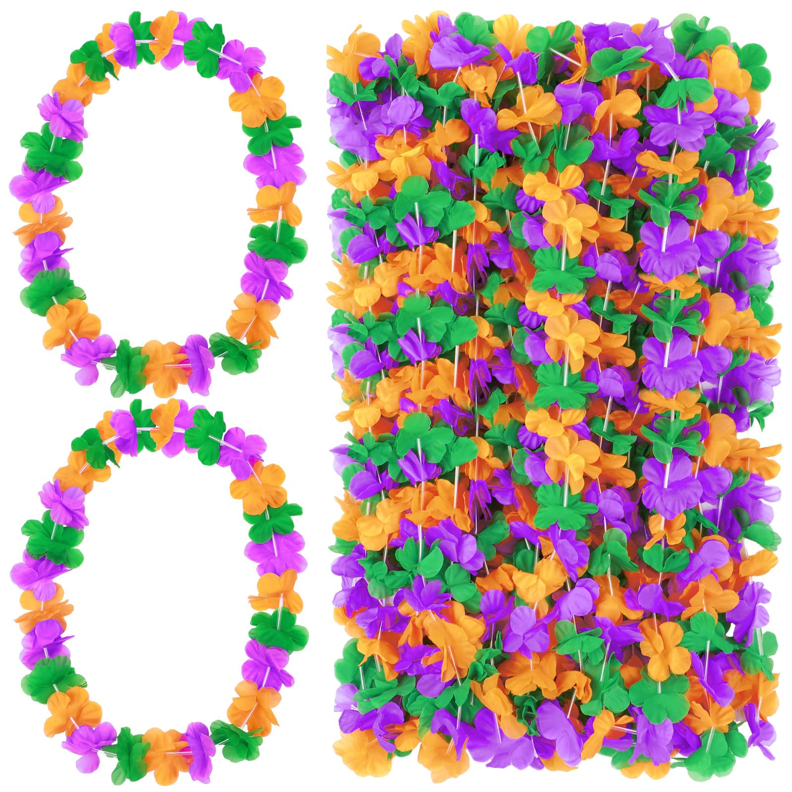 Amazon.com: Tigeen 72 Pcs Mardi Gras Leis Bulk Tropical Hawaiian Flower ...