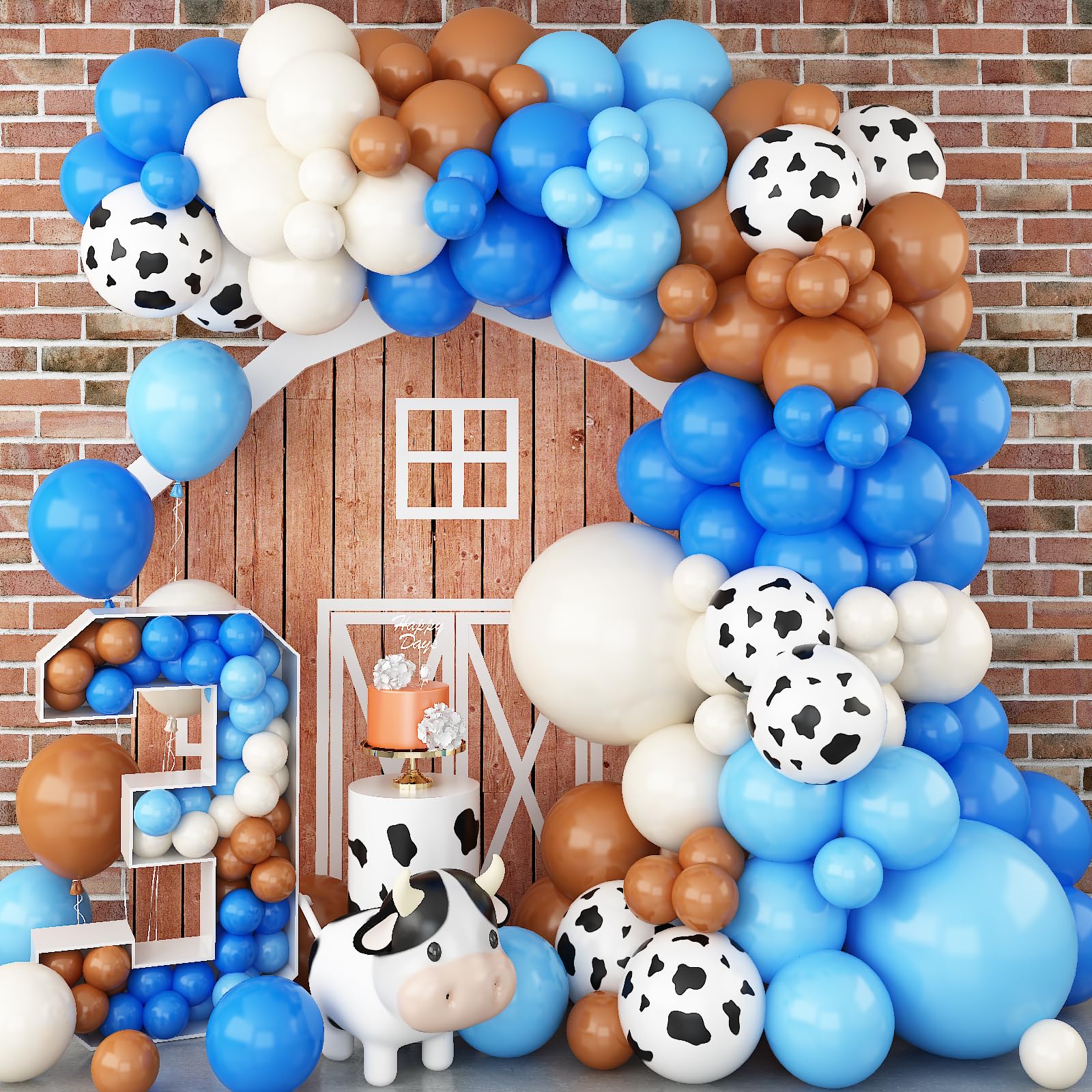 126pcs Cowboy Balloon Arch Kit, Cowprint and Blue Brown Balloons ...
