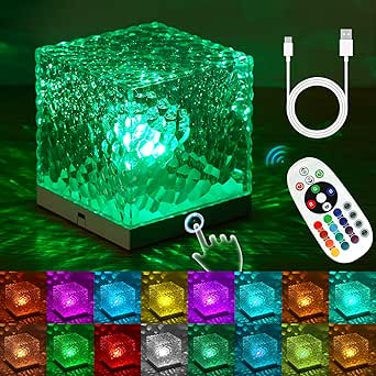 Crystal Table Lamp, Touch Remote Control Modern Magic Cube Night Light ...