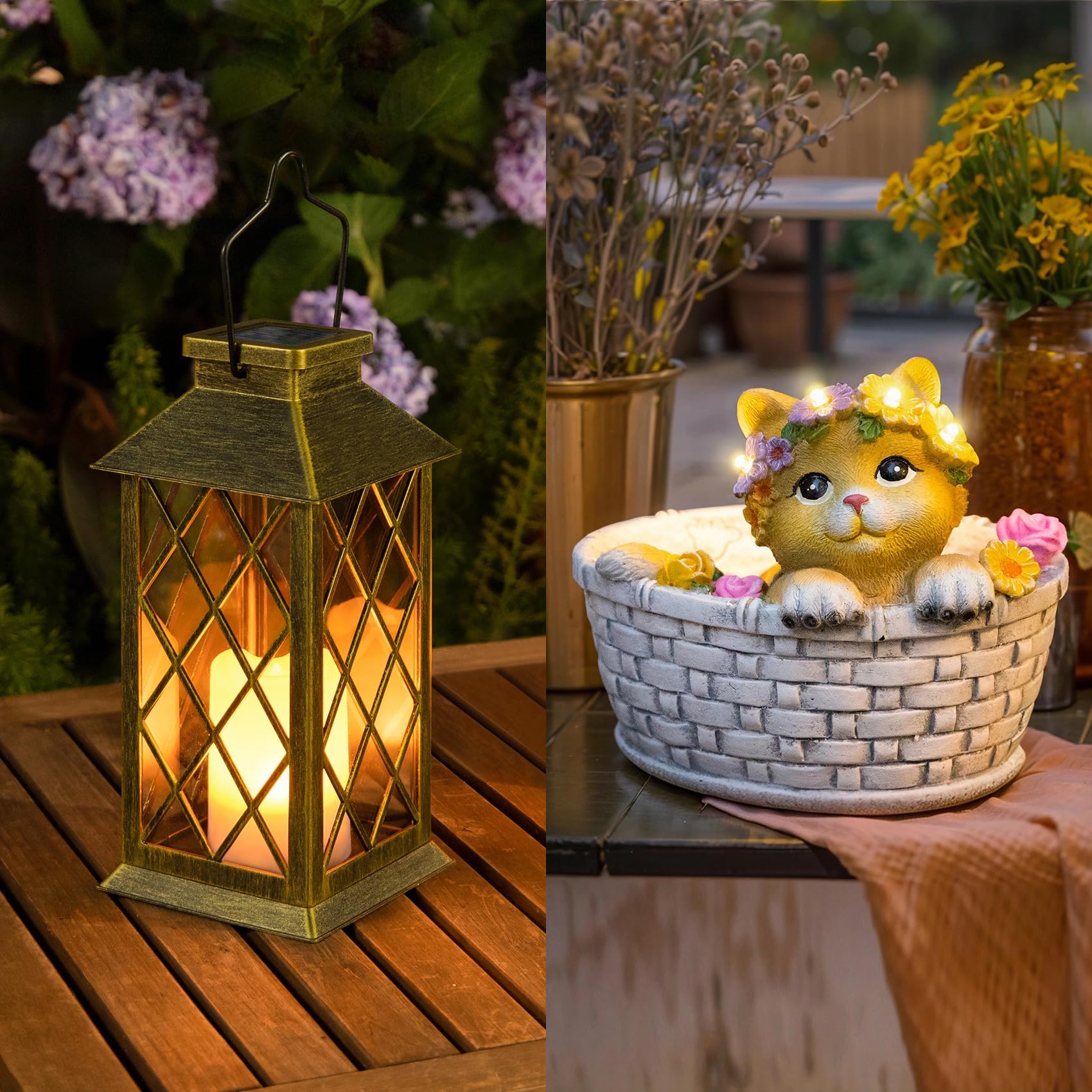Amazon.com: 2Pack Solar Lantern Outdoor, 1Pack Cat Solar Garden Decor ...