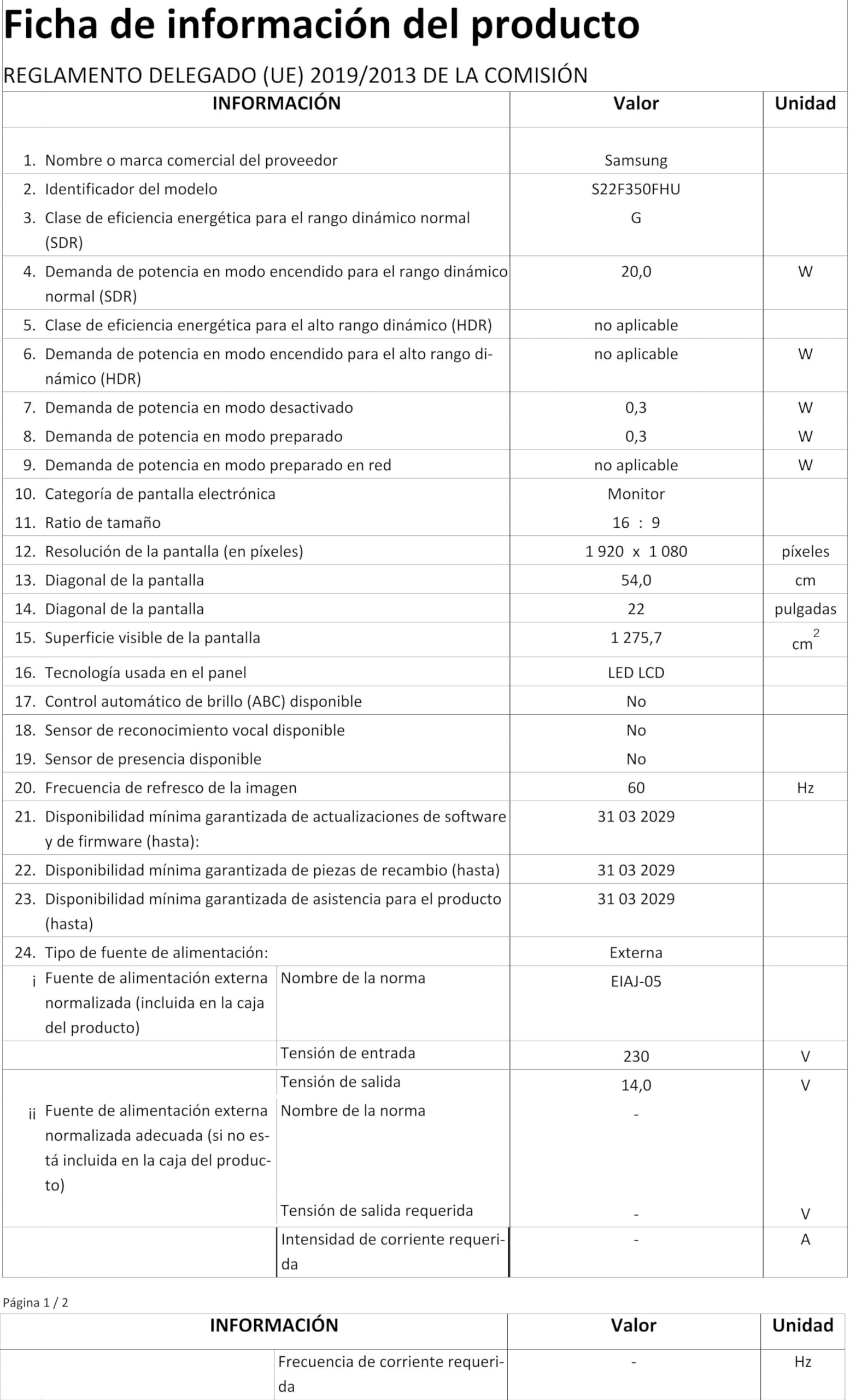 Samsung S22F350 - Monitor de 22" (Full HD, 5 ms, 60 Hz, LED, TN, 16:9 ...