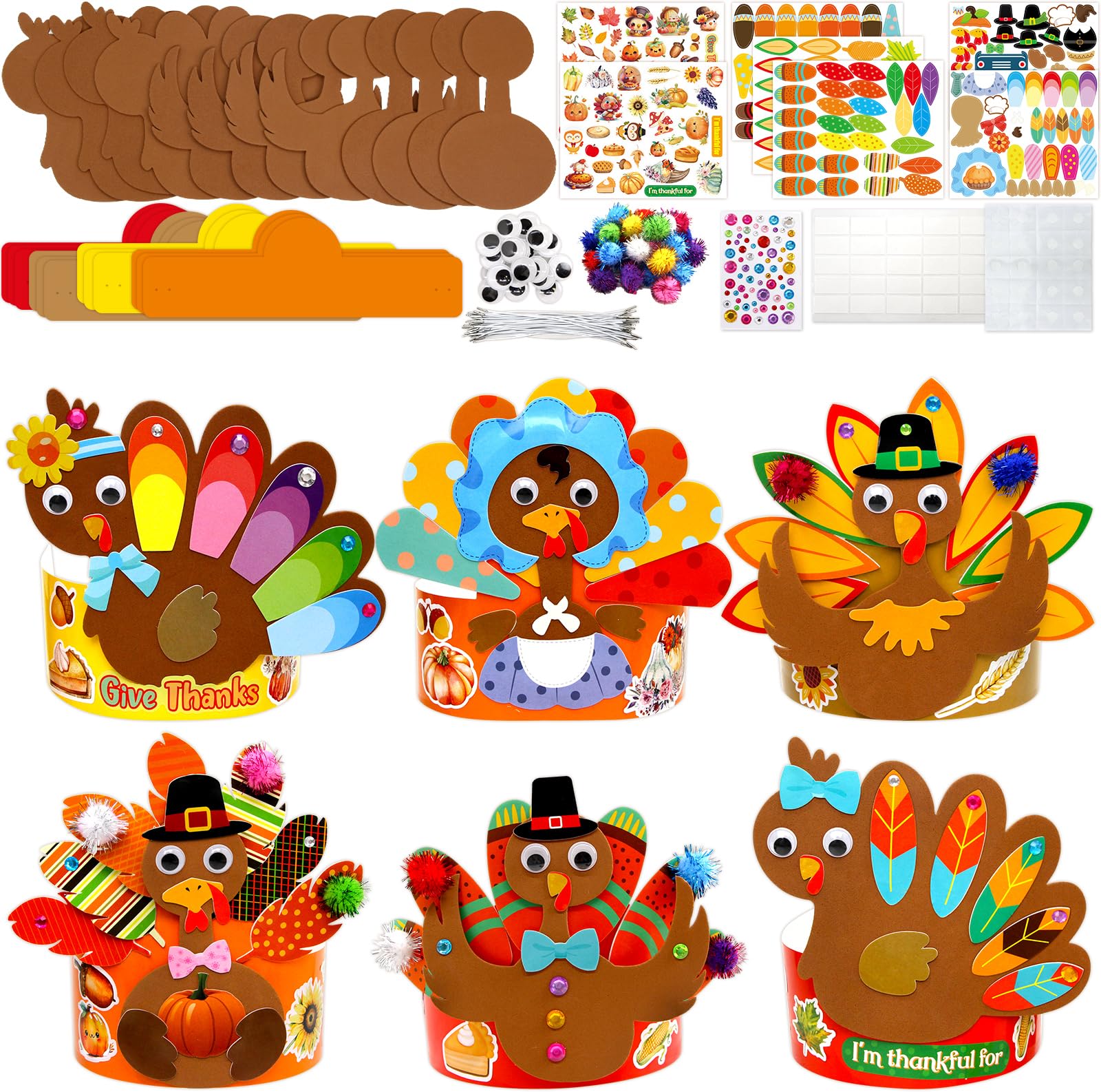 Amazon.com: Thanksgiving Turkey Headbands Crafts for Kids Foam Hats ...