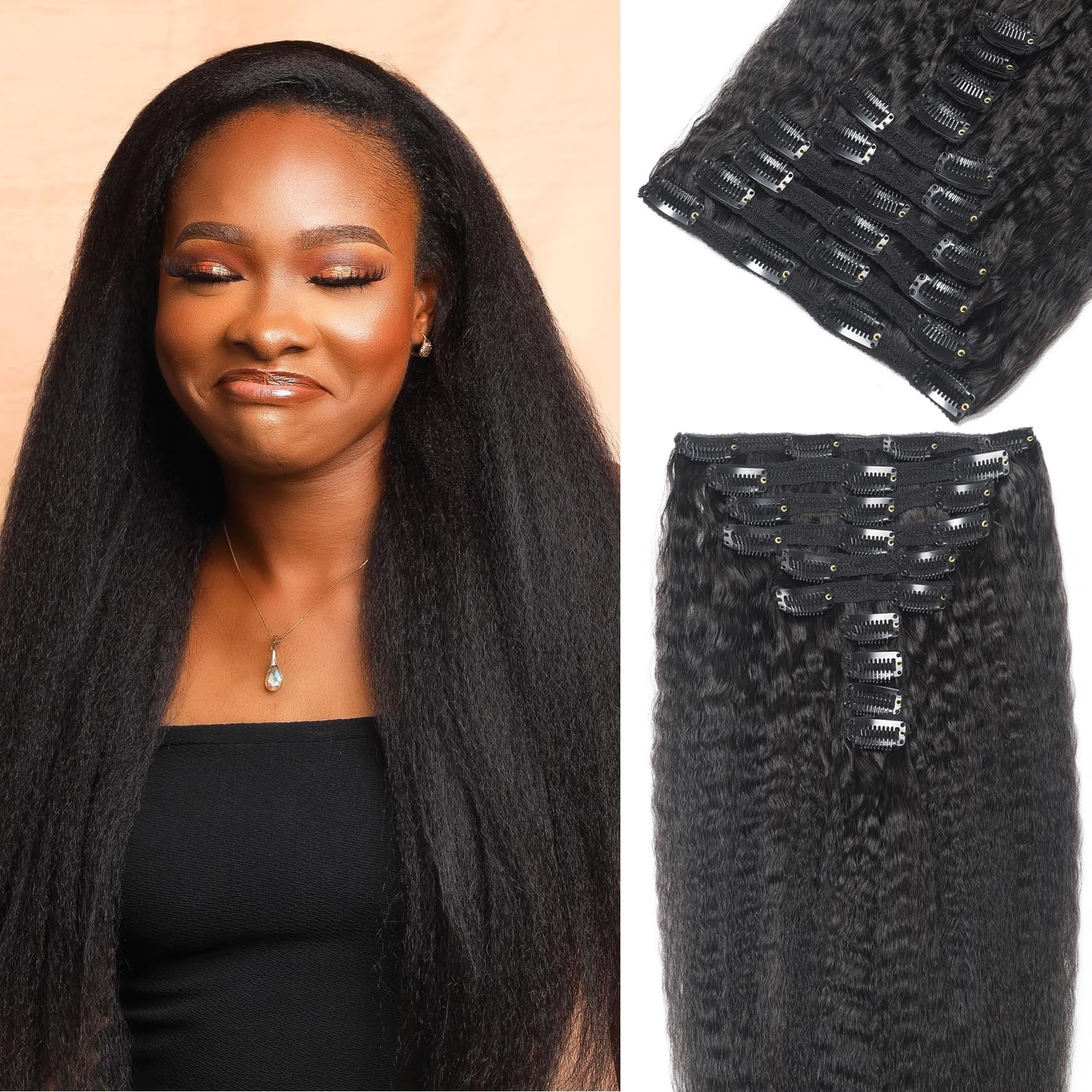 Amazon.com : Yacurcur Afro Kinky Curly Clip in Hair Extensions Human ...