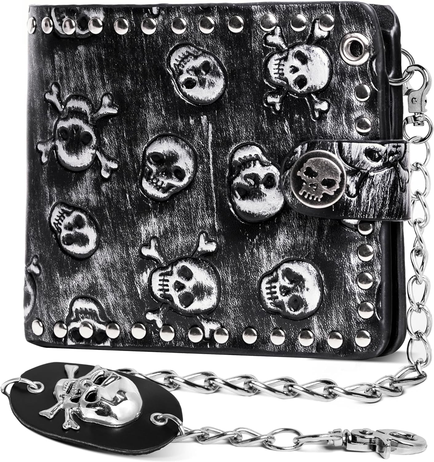 Amazon.com: ZEKEE Skull Gothic Chain Wallet Leather - Punk Bifold ...