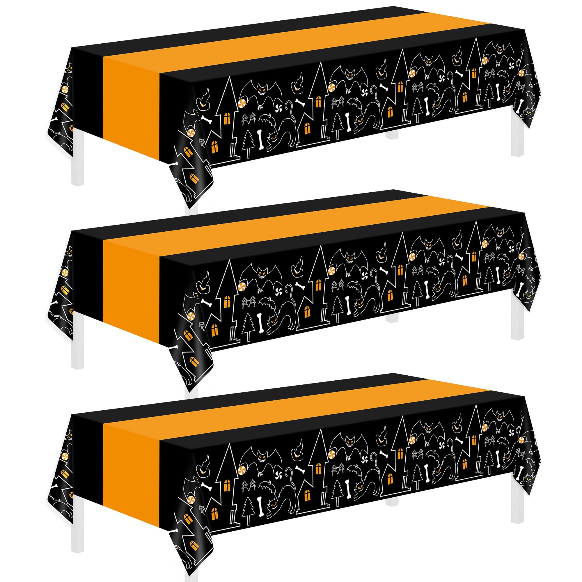 Amazon.com: Halloween Tablecloths,3 Pack Disposable Plastic Tablecloths ...