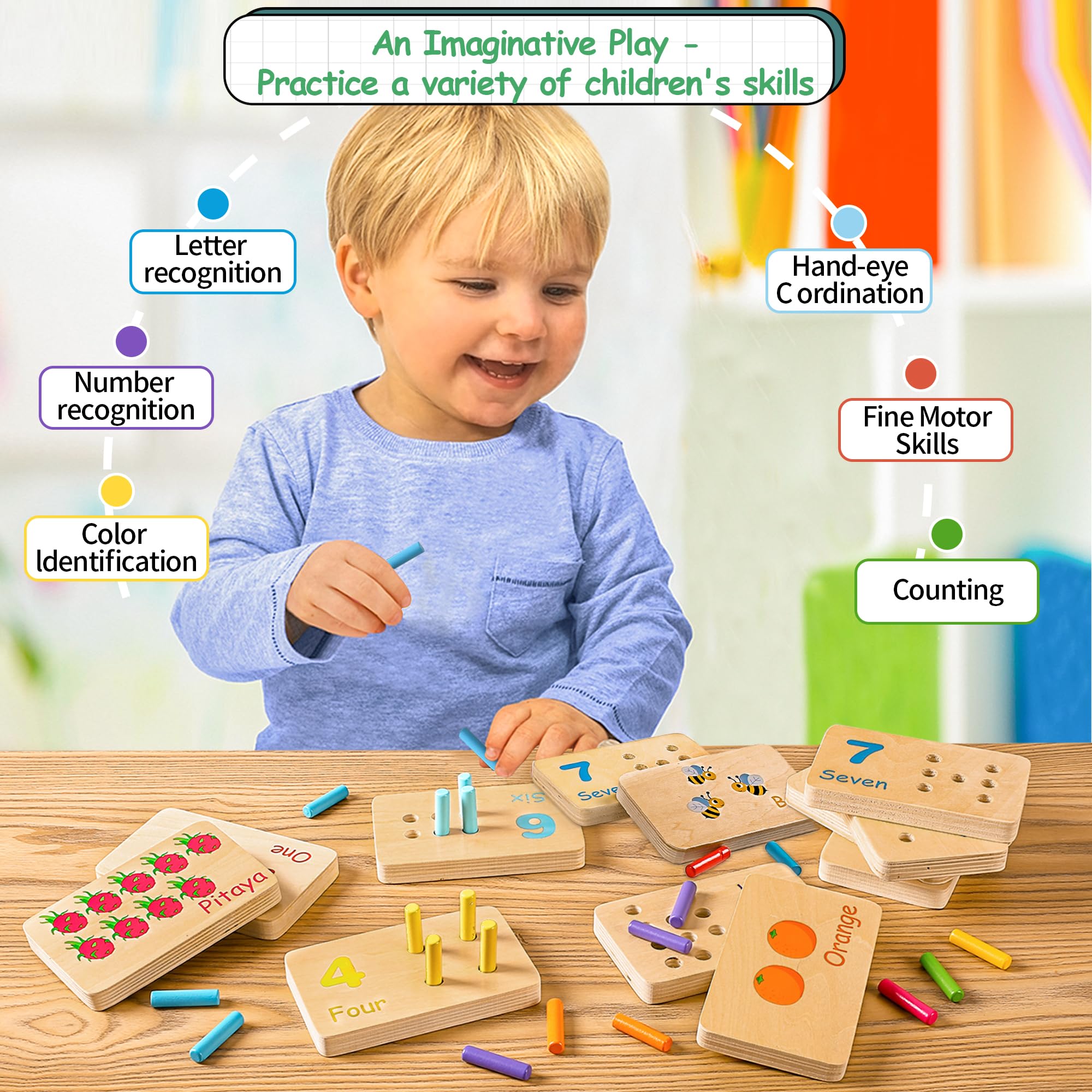Snapklik.com : Hirger Wooden Counting Number Peg Board: Math ...