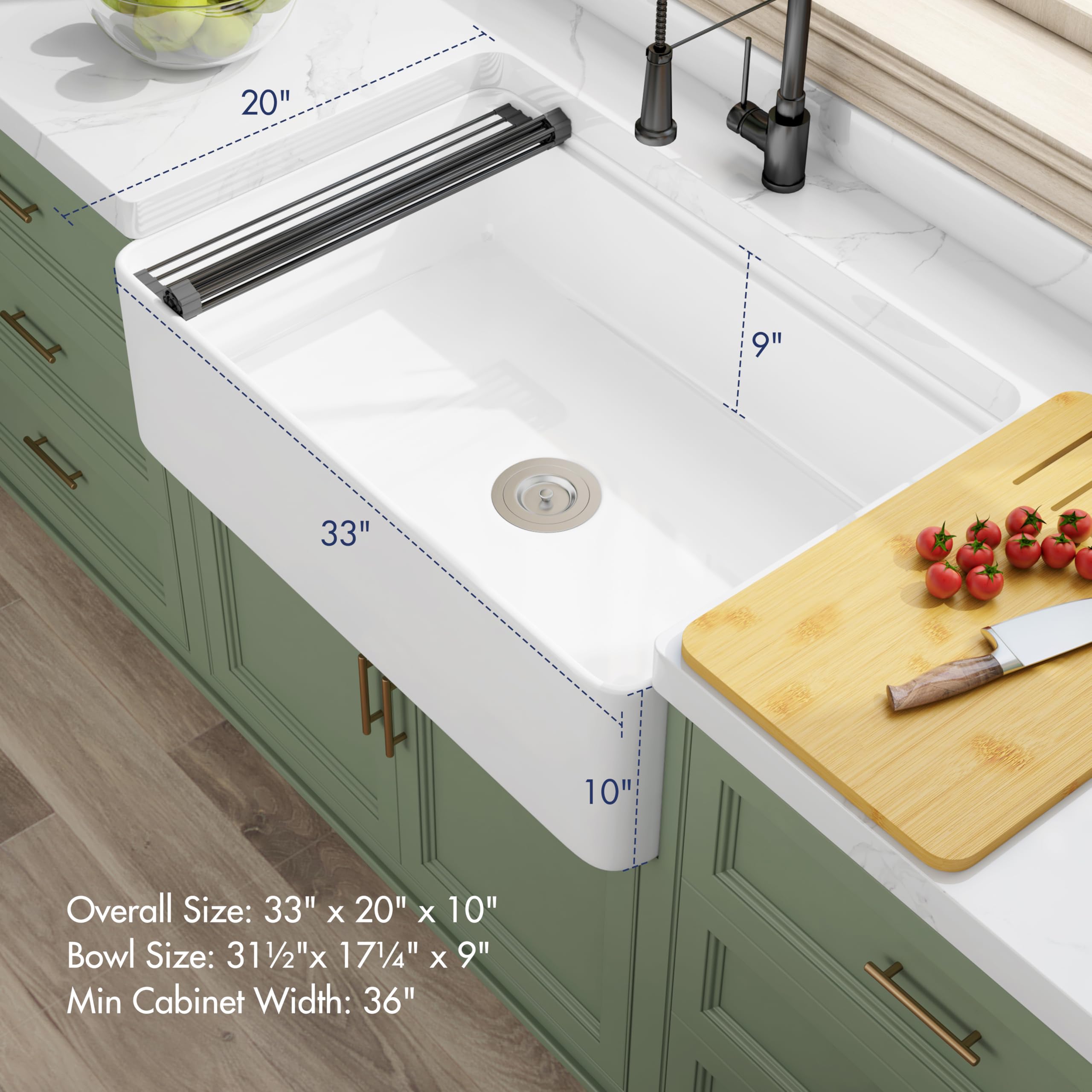 Snapklik.com : Workstation Kitchen Farmhouse Sink, Eridanus 33" L X 20 ...