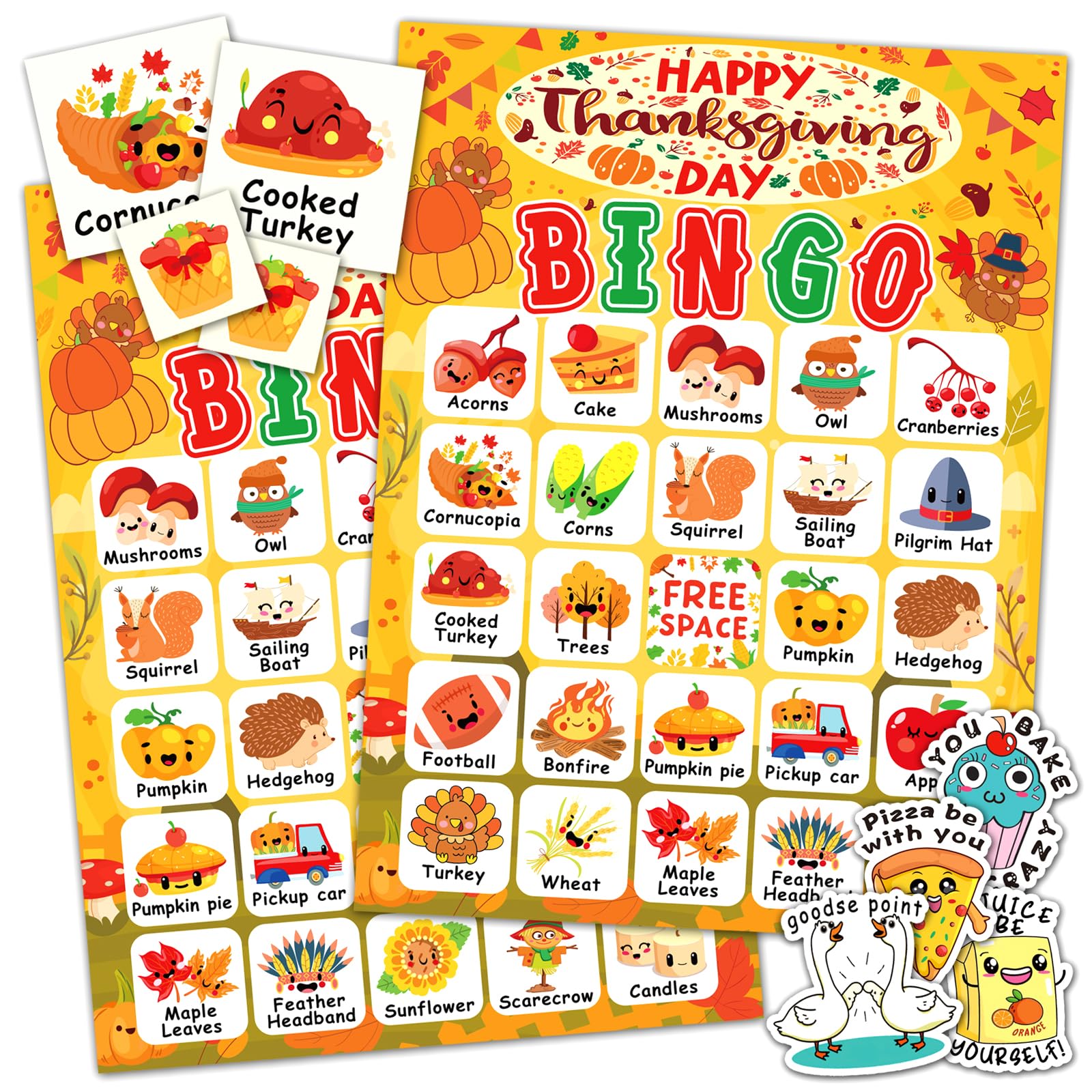 Amazon.com: MonEnfance Thanksgiving Bingo Cards, 24 Players Cute ...