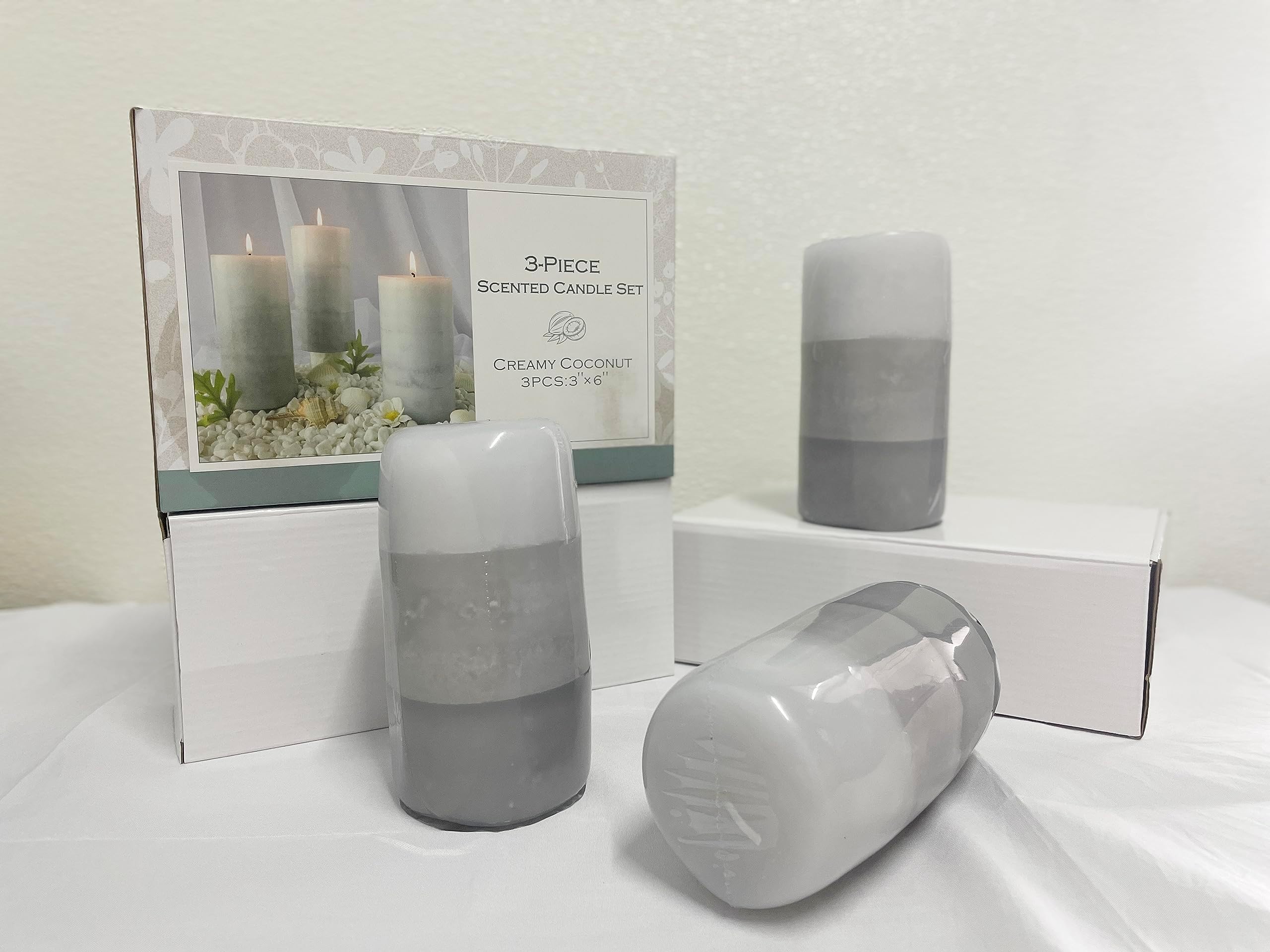 Amazon.com: 3 Pack White Gray Candles (Slightly Deformed) - Creamy ...