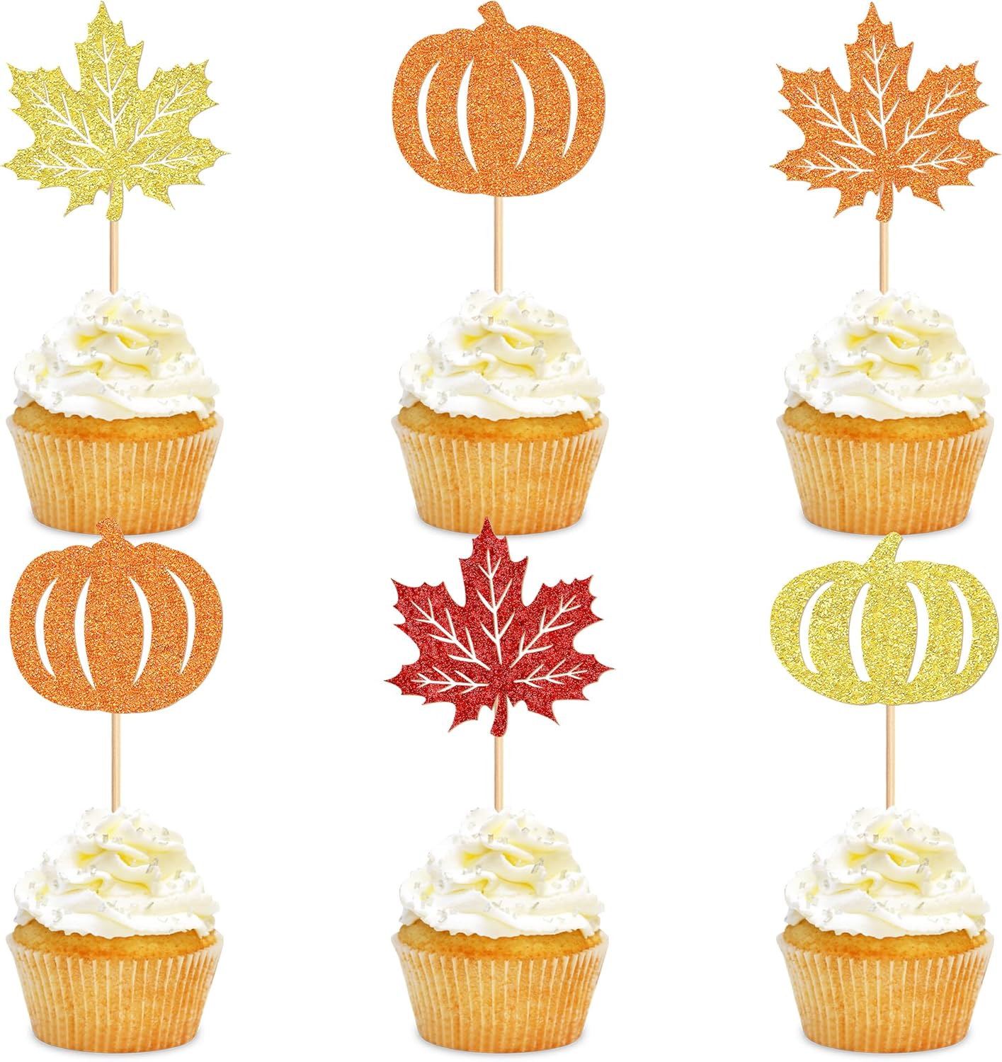 Amazon.com: Cyodoos 25Pcs Pumpkin Cupcake Toppers Picks Glitter Fall ...