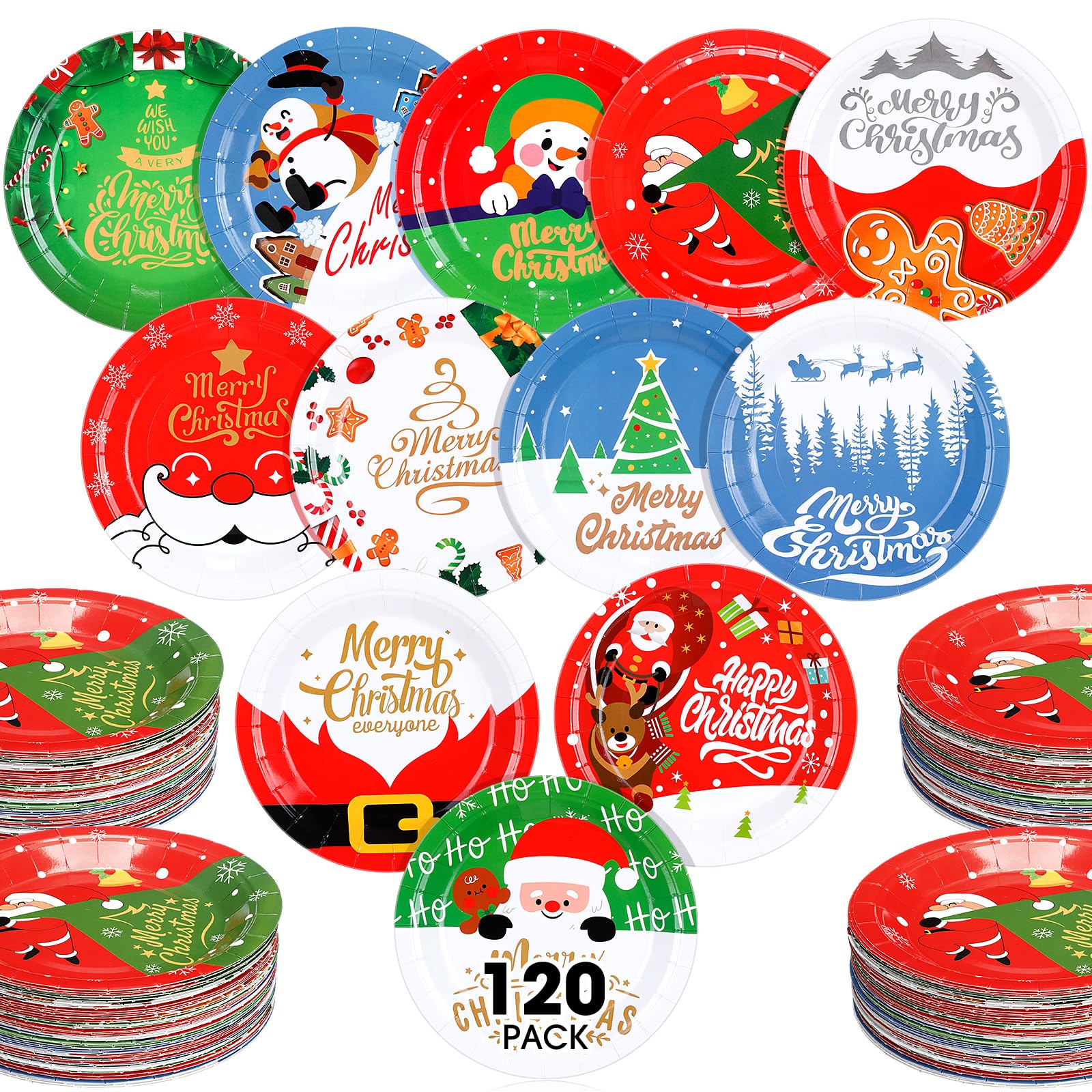 Amazon.com: Sliner 120 Pcs 7 Inch Christmas Paper Plates Heavy Duty ...