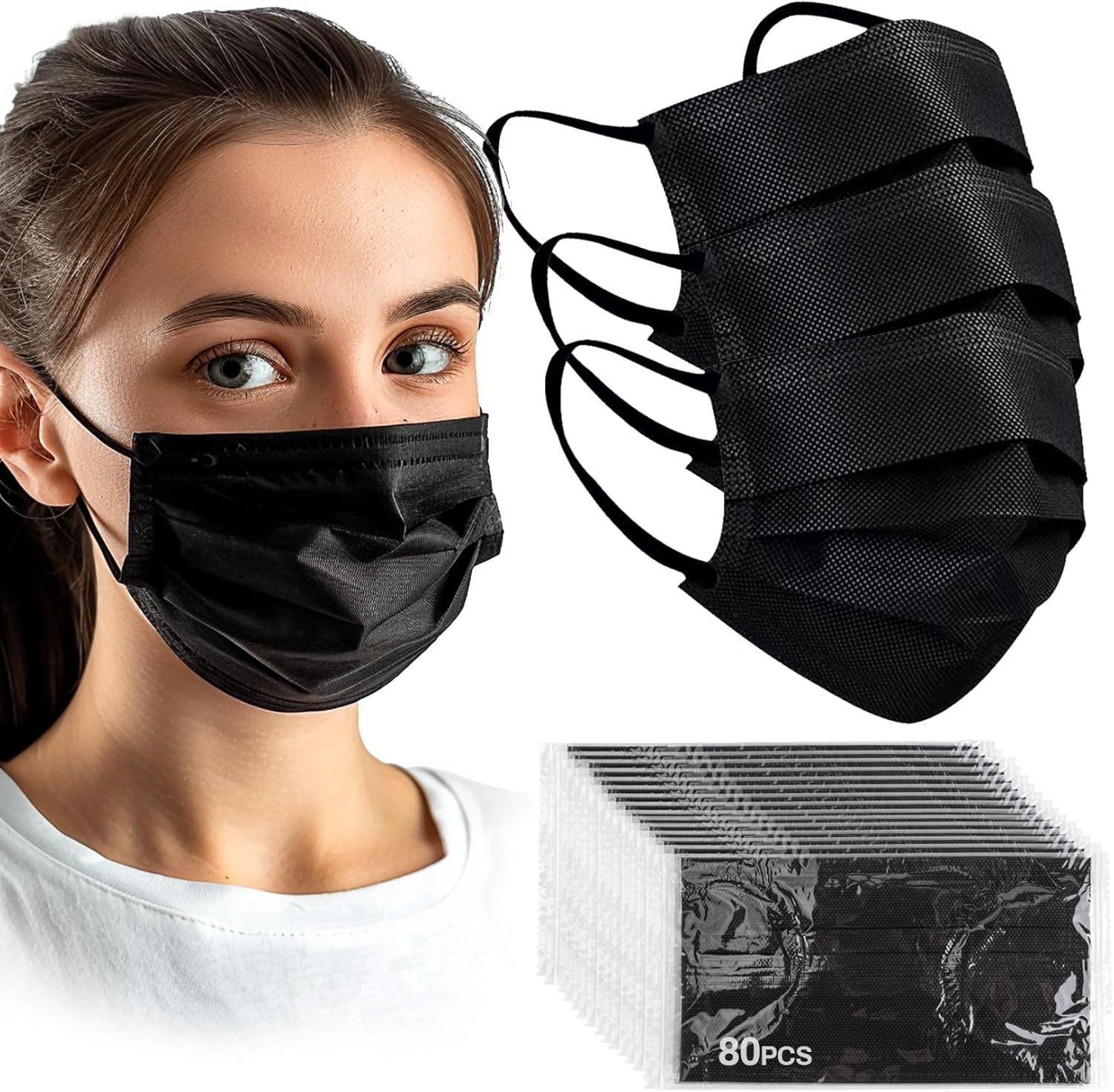 Amazon.com: RAINFLOW Black Disposable Face Masks - Individually Wrapped ...