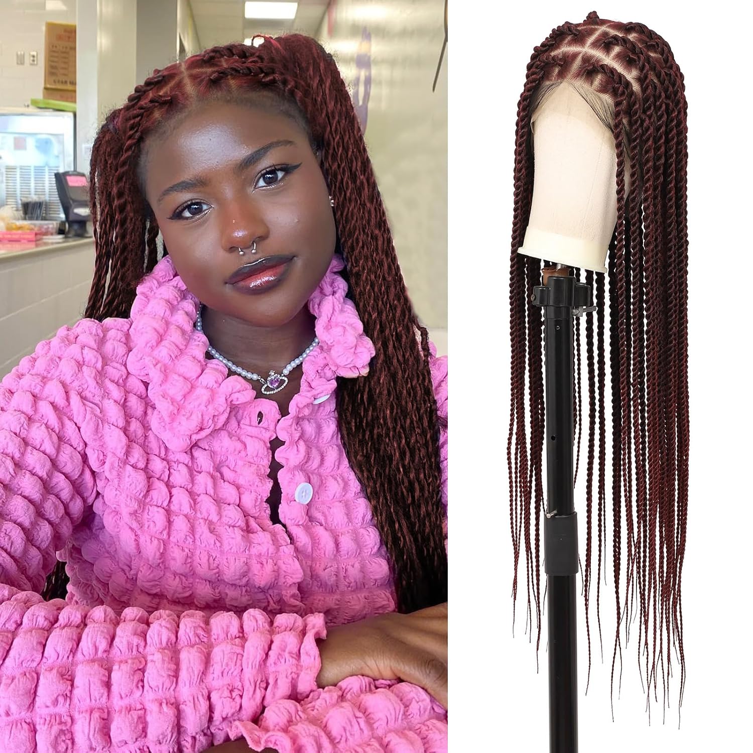 Amazon.com : Youthfee 360° HD Full Lace Braided Wigs Knotless Twist ...