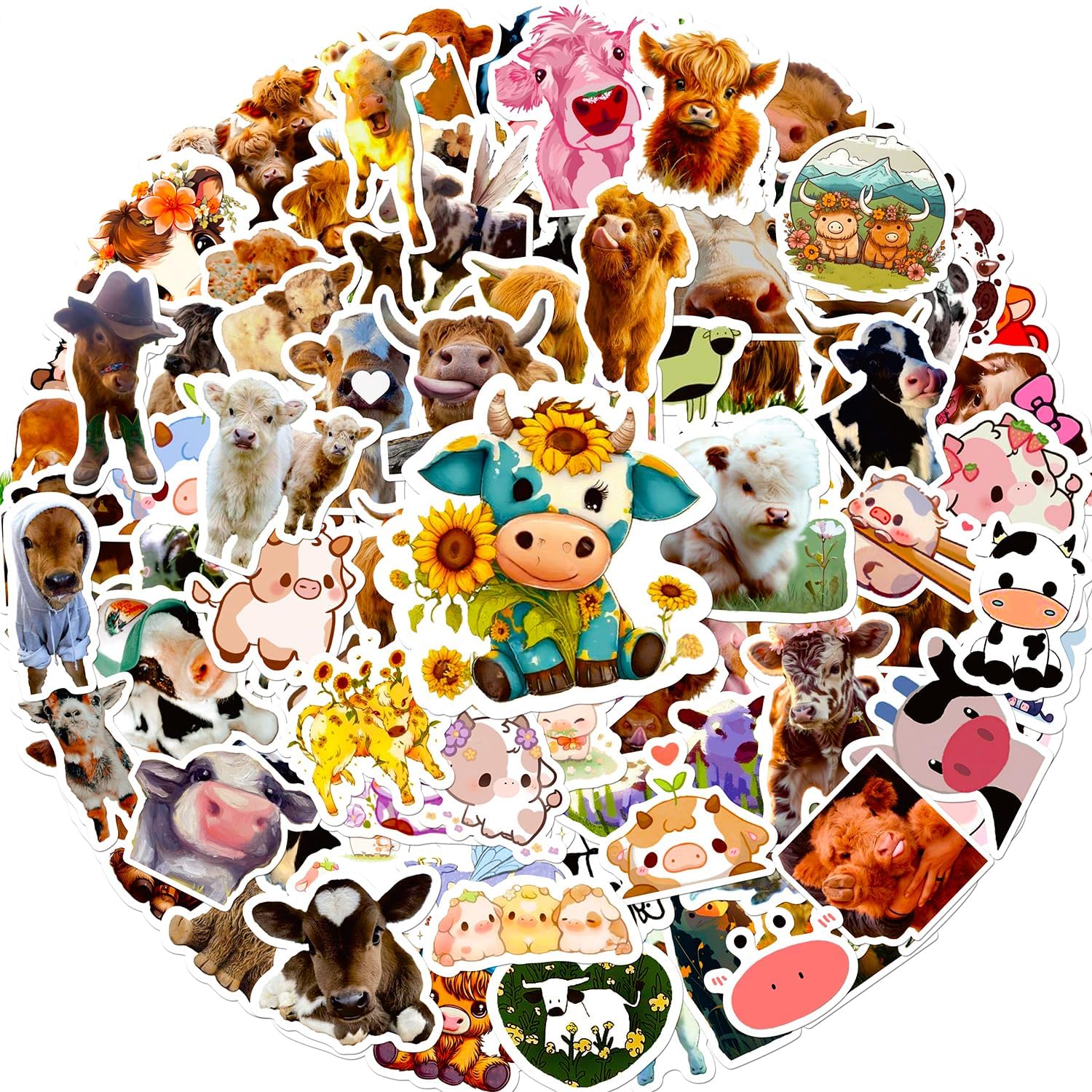 Amazon.com: 150Pcs Cute Rainbow Cow Stickers, Waterproof Vinyl Decals ...