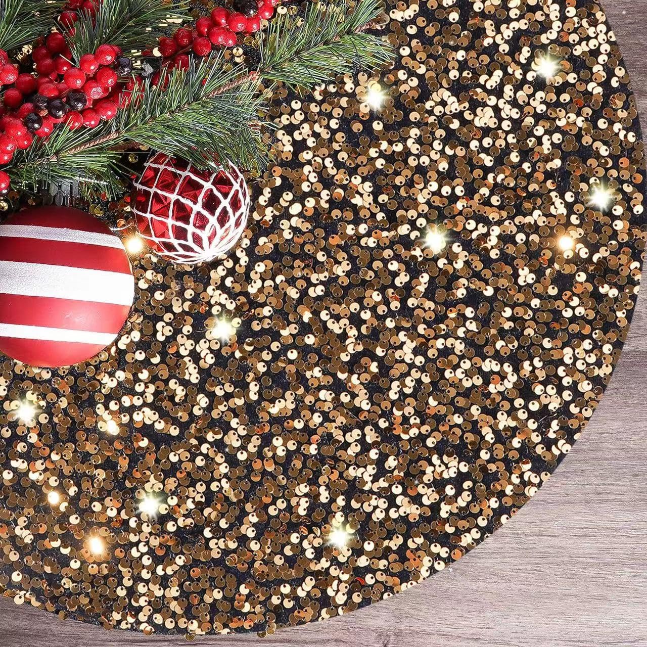 48 Inches Gold Christmas Tree Skirt Christmas Sequin Velvet Xmas ...