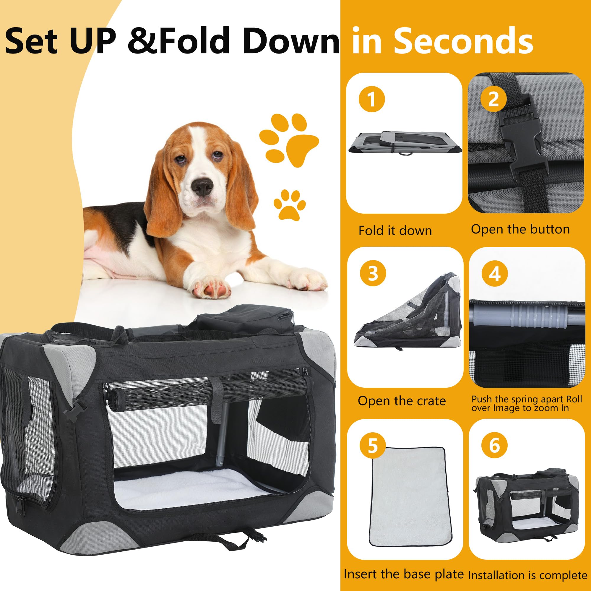 Snapklik.com : BestPet 36 Inch Collapsible Dog Crate For Medium Dogs, 3 ...