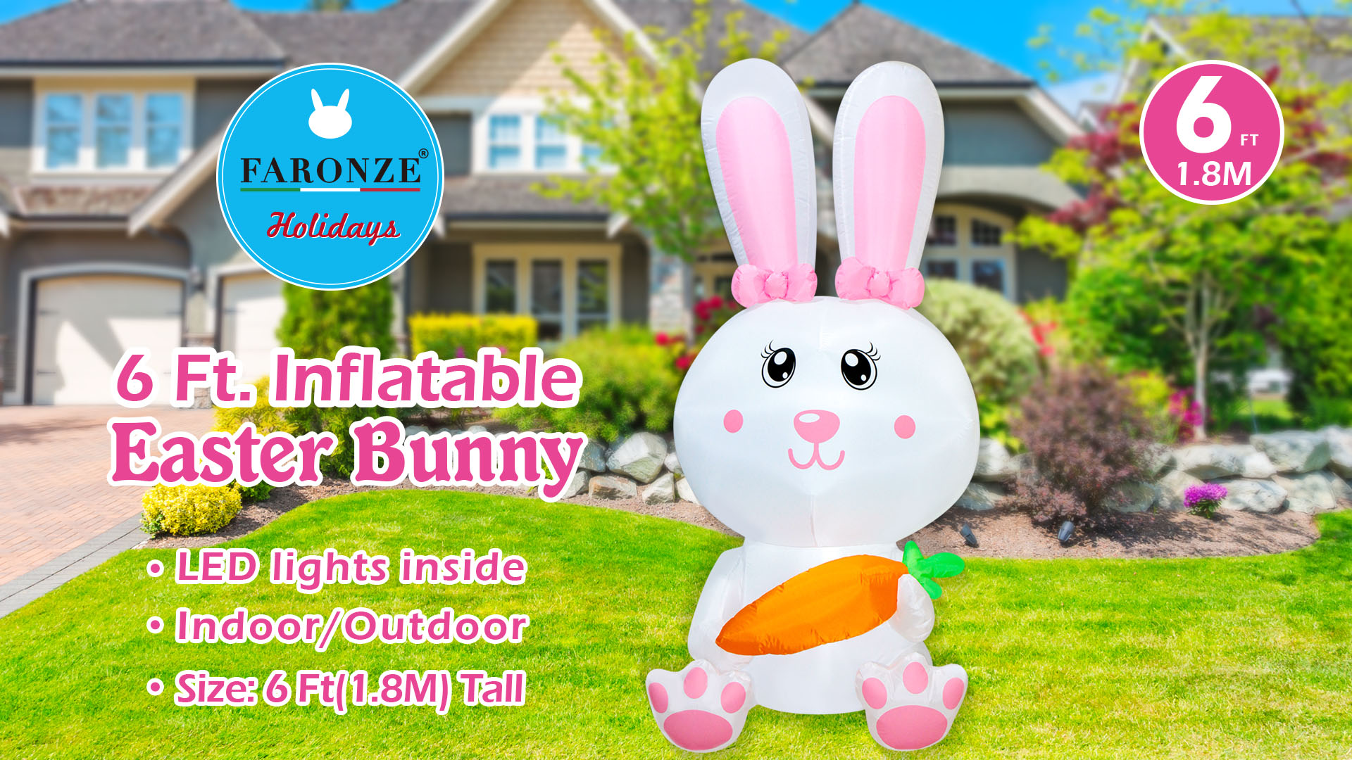 Easter Lawn Decor For Garden DR.DUDU 7FT Easter Bunny Inflatable With ...