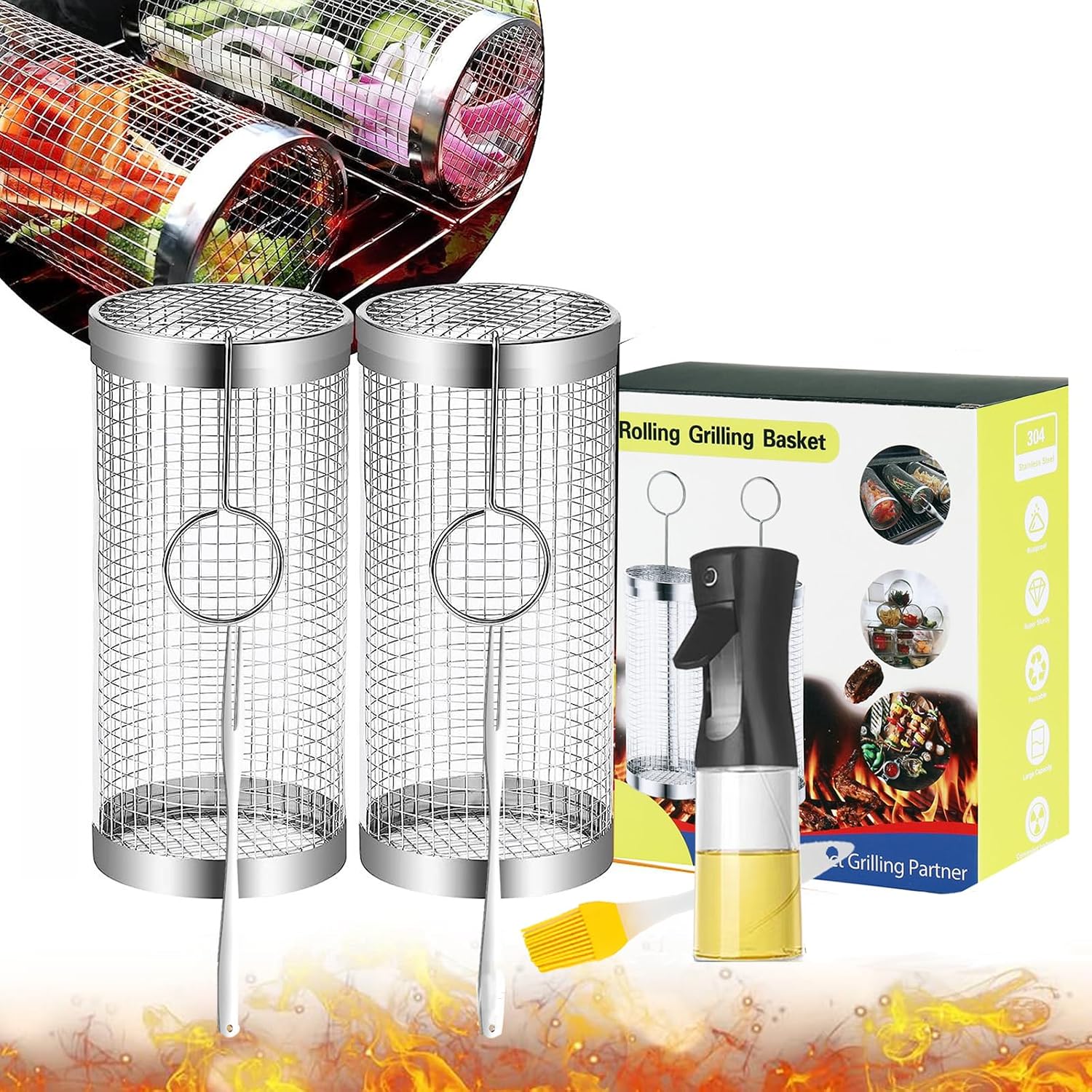 Amazon.com: 2PCS 2023 Revolutionary Rolling Grill Basket Set - 360 ...