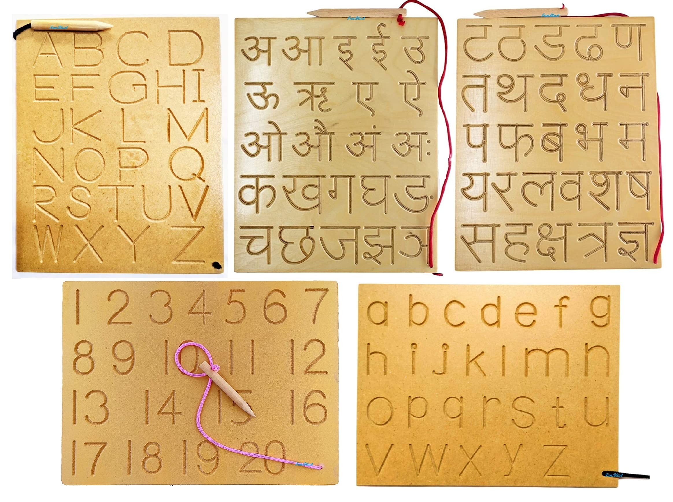 Buy FunBlast Writing Practice Tracing Wooden Boards for Kids- Set of 5 ...