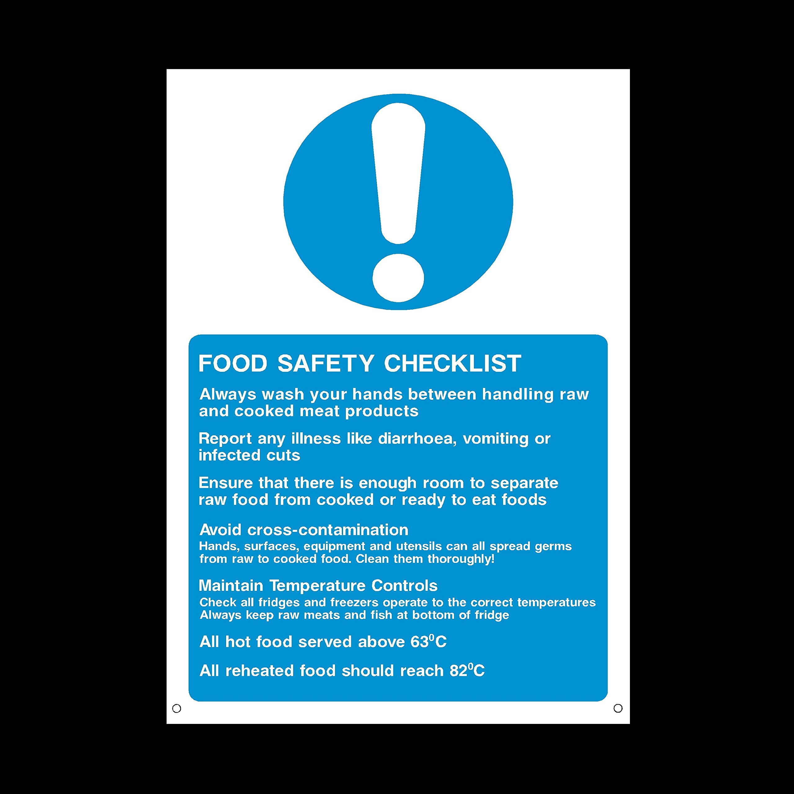 Food Safety Checklist Plastic Sign - Food Preparation/Safety/Wash Hands ...