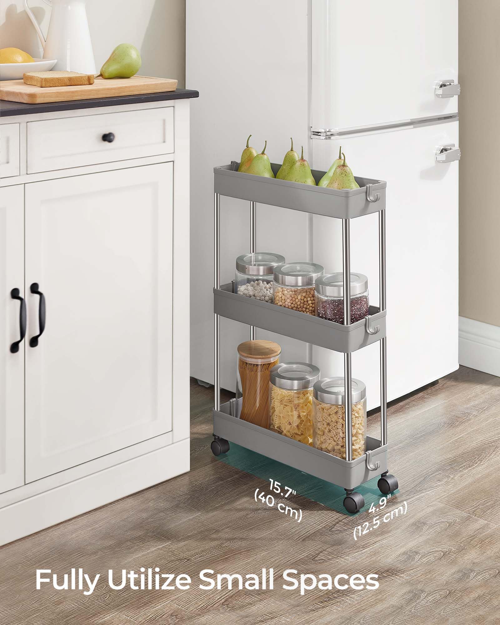 Snapklik.com : Slim Storage Cart, 3-Tier Rolling Cart, Narrow Utility ...