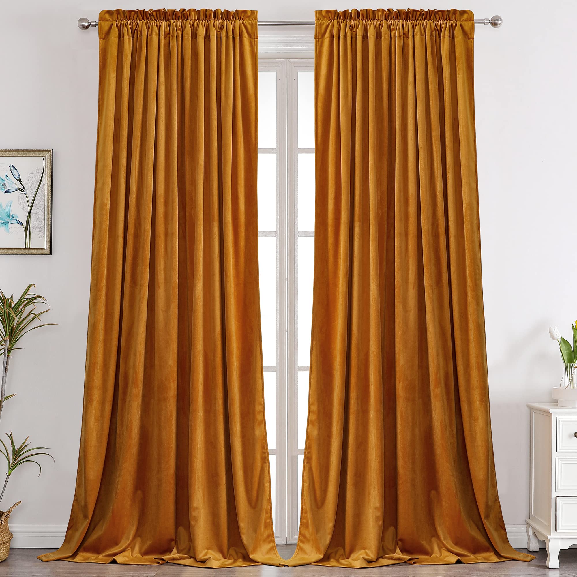 Benedeco Blackout Yellow Velvet Curtains for Bedroom Window, Light ...