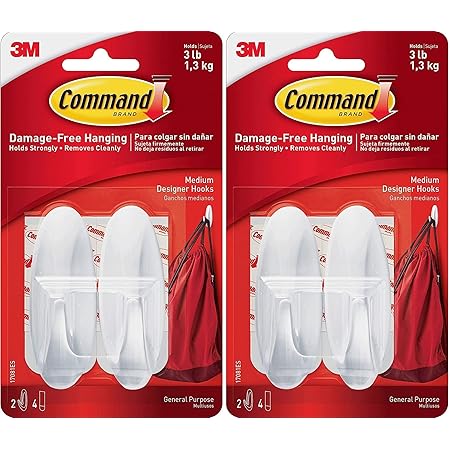 Command Designer Hooks BP1PTF, Medium, White, 4-Hooks : Amazon.co.uk ...