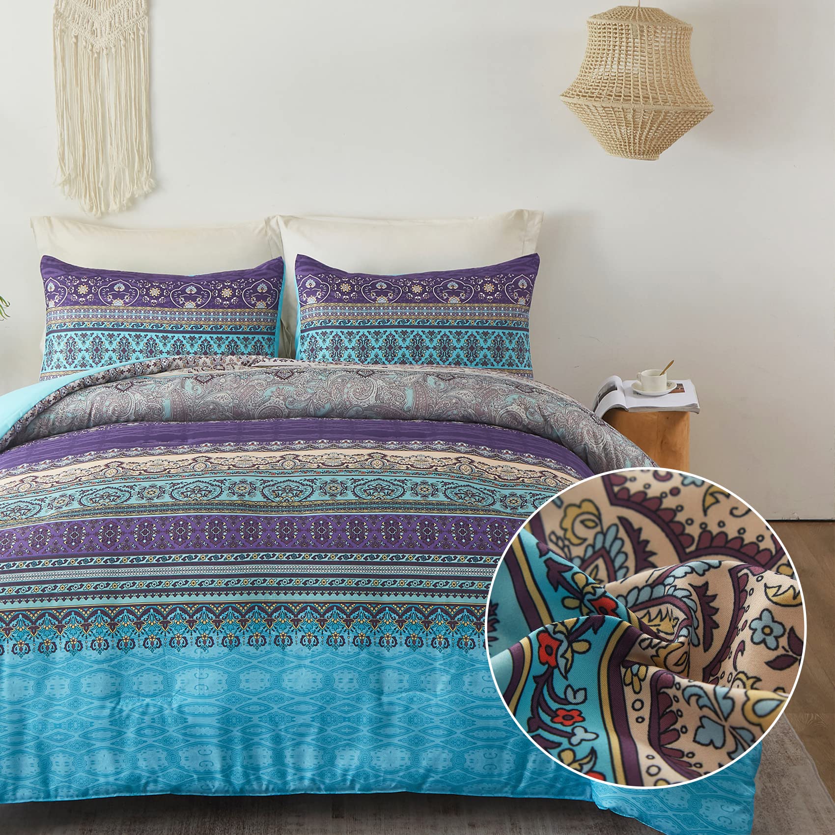 Goodidea Boho Comforter Set Queen Size 3Pieces Striped Bohemian Printed ...