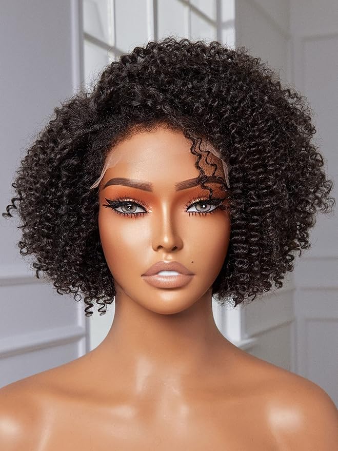 Amazon.com : YASGRL 12" 4C Edges Hairline Curly Afro Wig, Short 5x5 ...