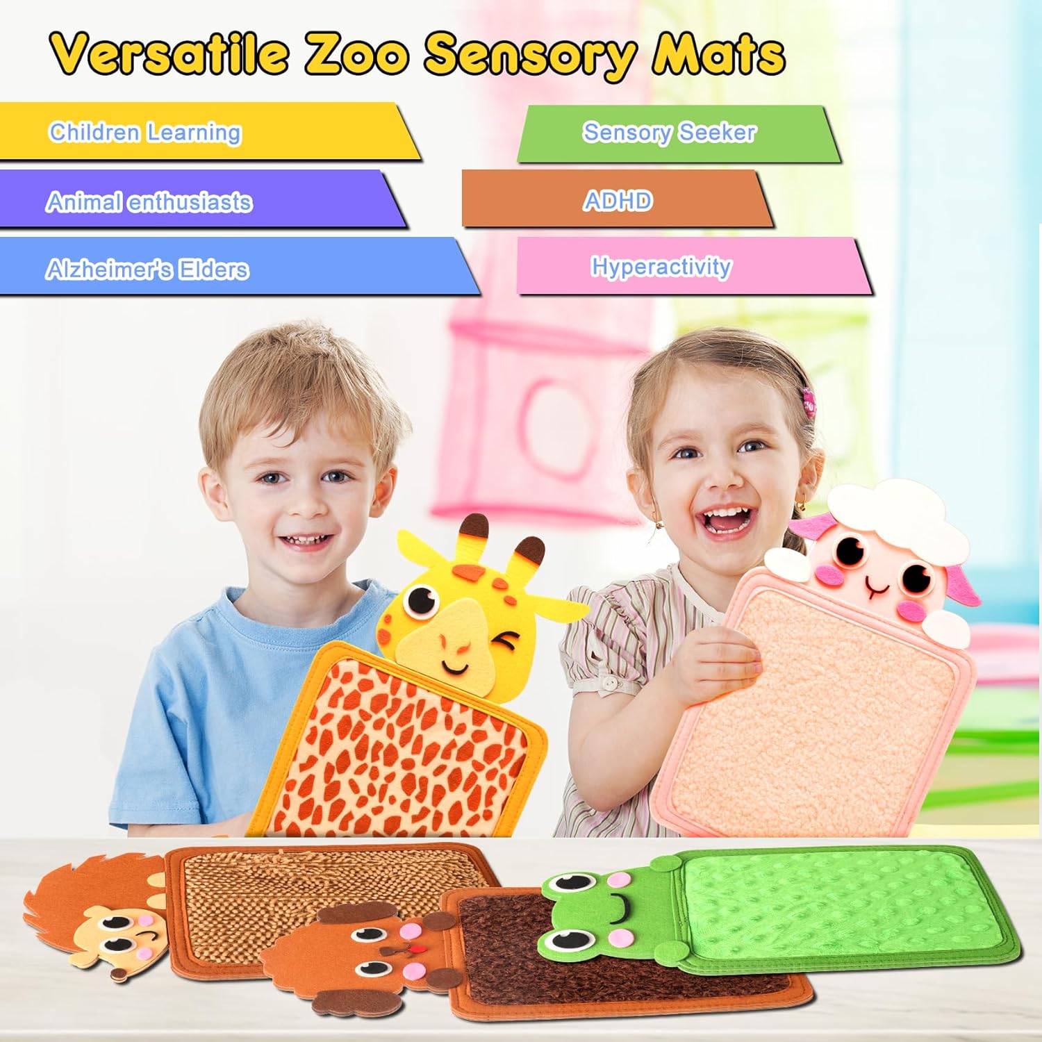 Uiopy Sensory Mats Toys for Kids Autistic：Zoo Sensory Tiles Textured ...